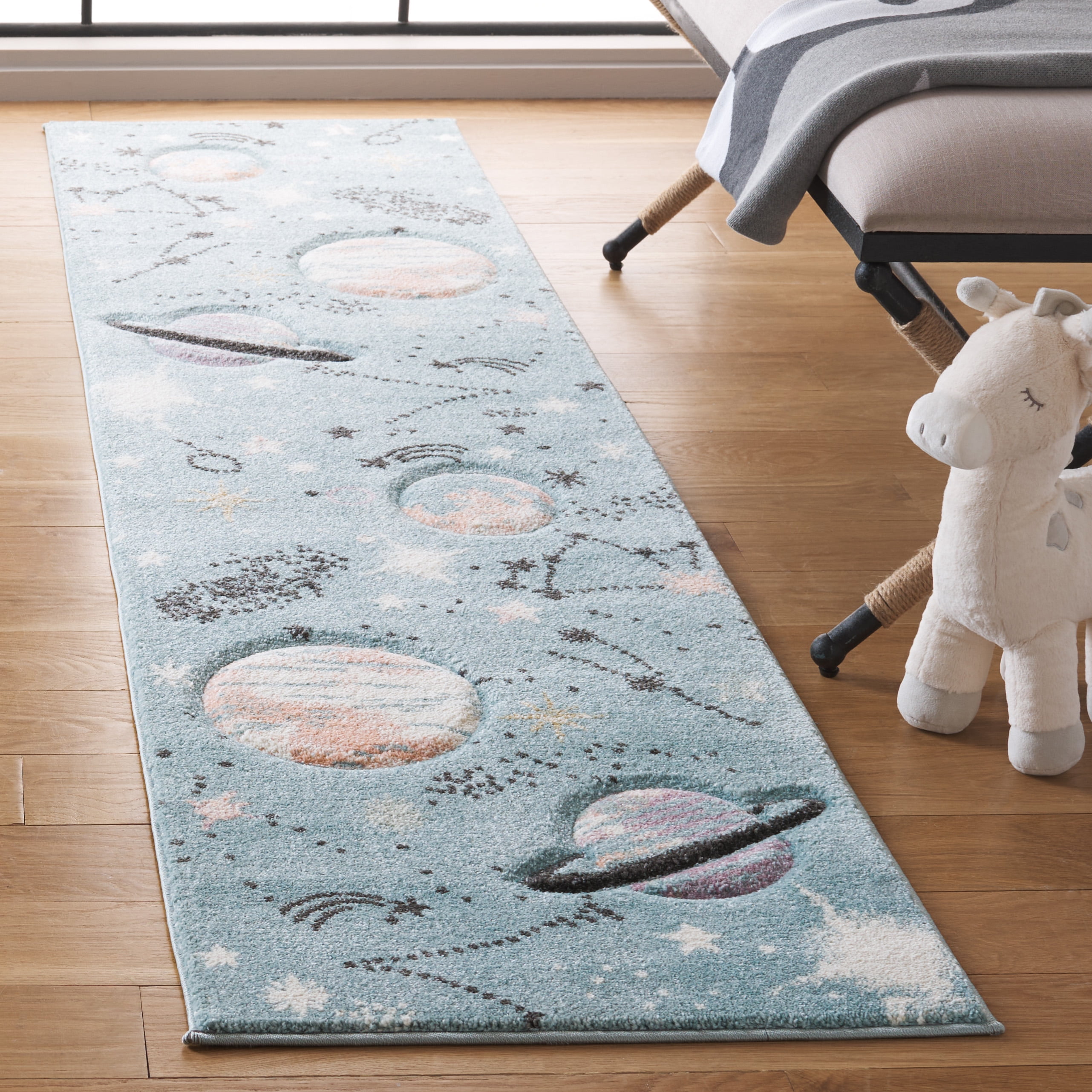 SAFAVIEH Carousel Kids Planets and Stars Runner Rug, Teal/Orange, 2' x ...