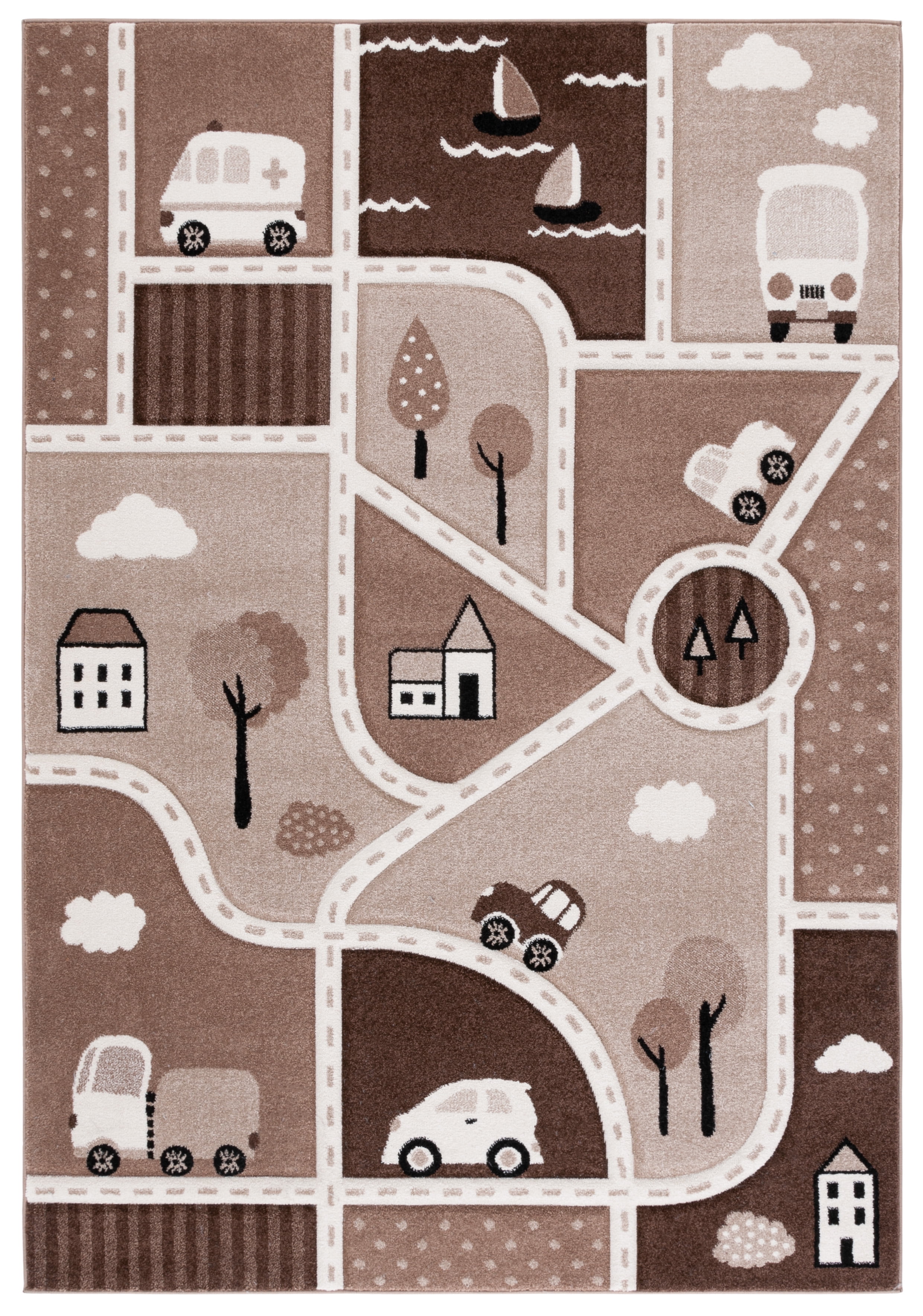 SAFAVIEH Carousel Kids Roadmap to Home Area Rug, Brown/Beige, 5'3" x 7 ...