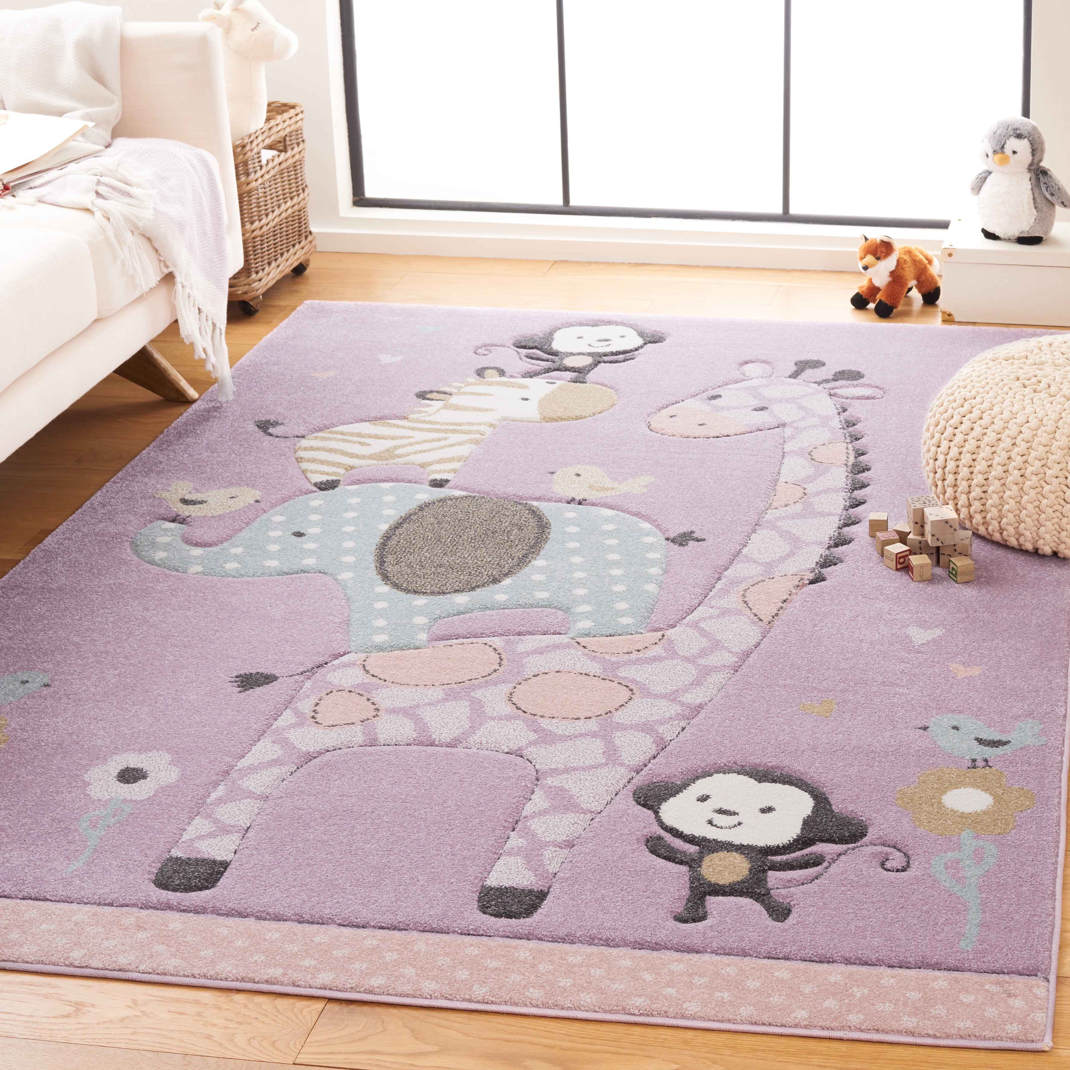 SAFAVIEH Carousel Kids Taneka Animals at Play Area Rug, Purple, 2' x 3 ...
