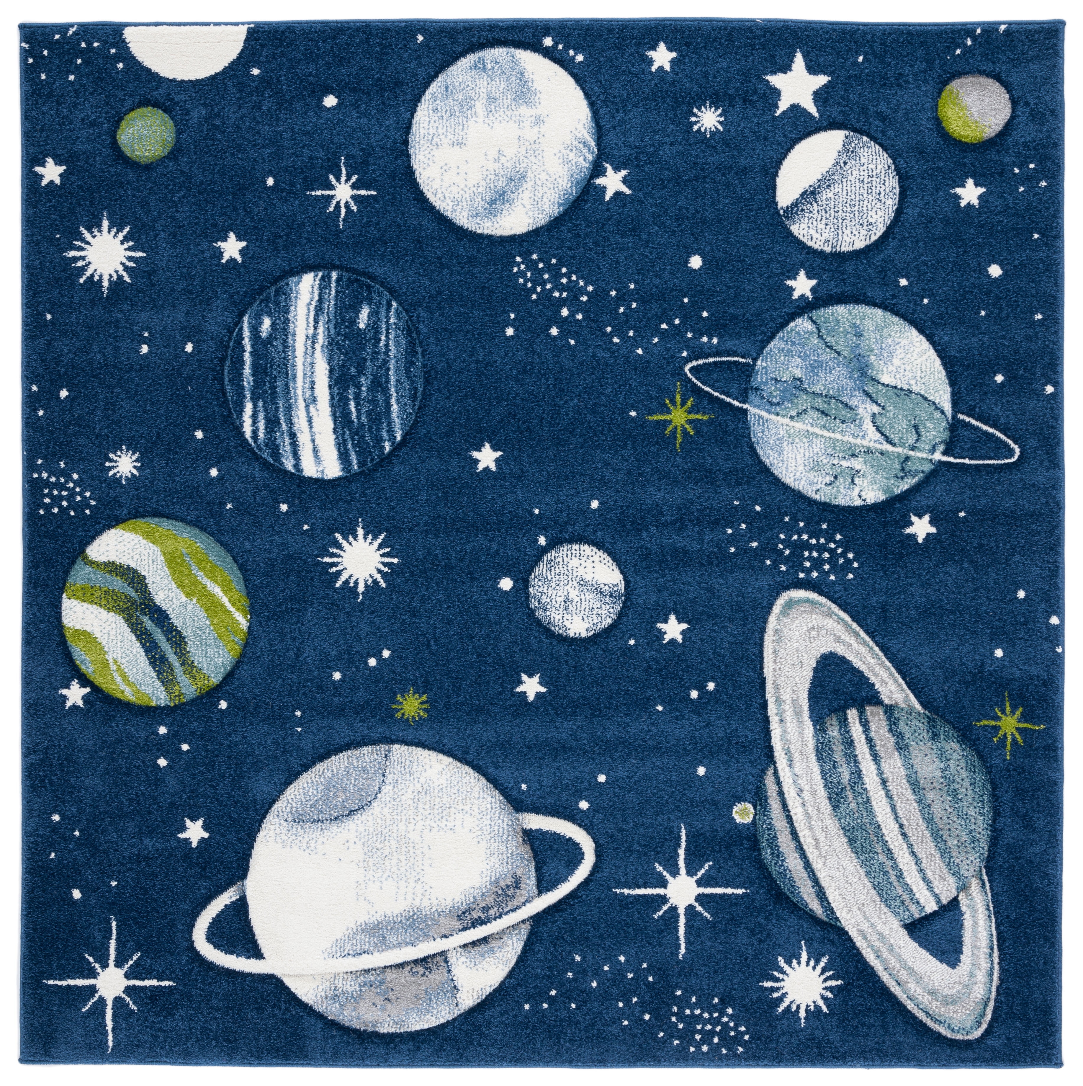 SAFAVIEH Carousel Kids World of Planets Area Rug, Navy/Ivory, 6'7" x 6 ...