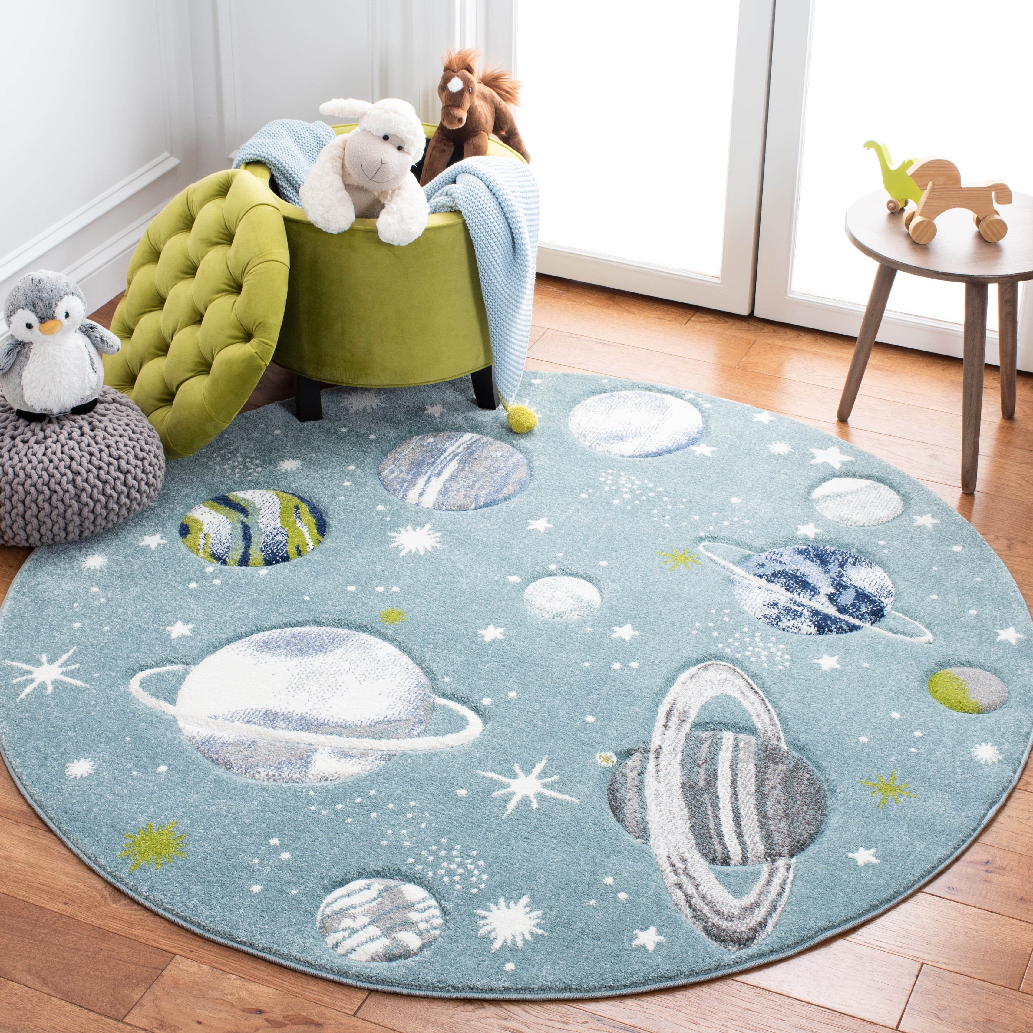SAFAVIEH Carousel Kids World of Planets Area Rug, Teal/Ivory, 5'3" x 5 ...