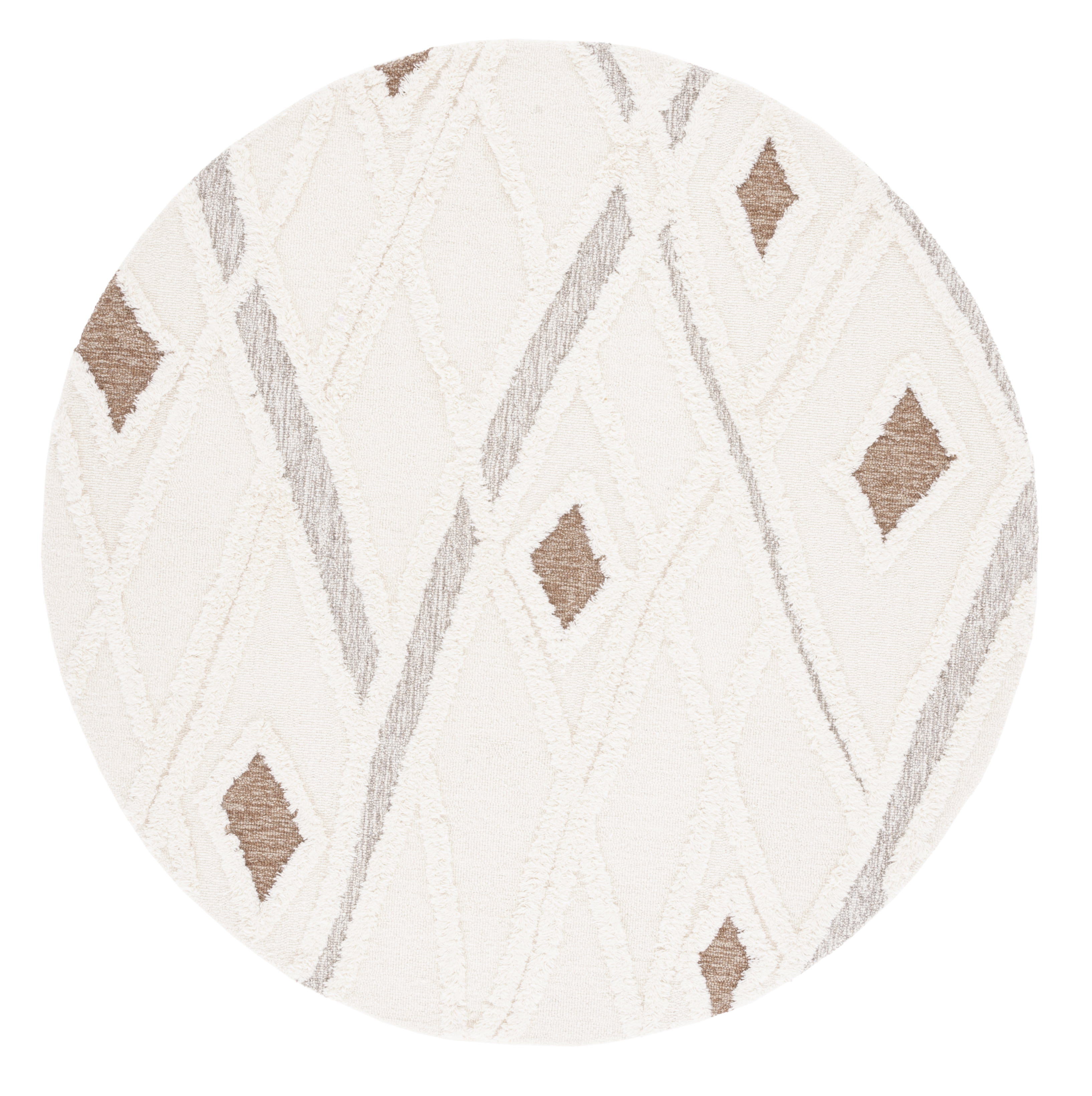 SAFAVIEH Casablanca Amelia Diamond Area Rug, Ivory/Brown, 4' x 4' Round ...