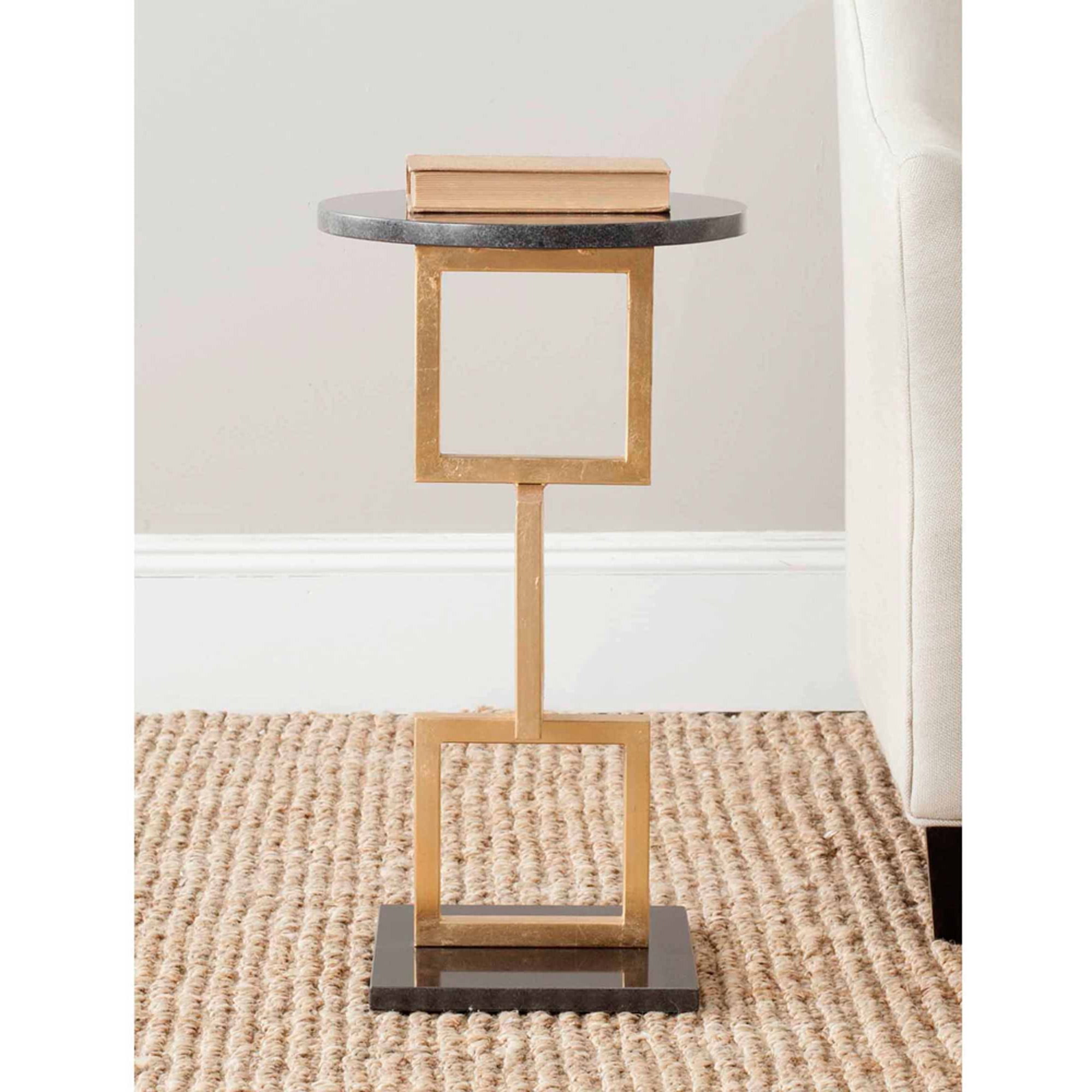 SAFAVIEH Cassidy 23 in. H Round Top Square Base Iron Accent Table, Gold ...