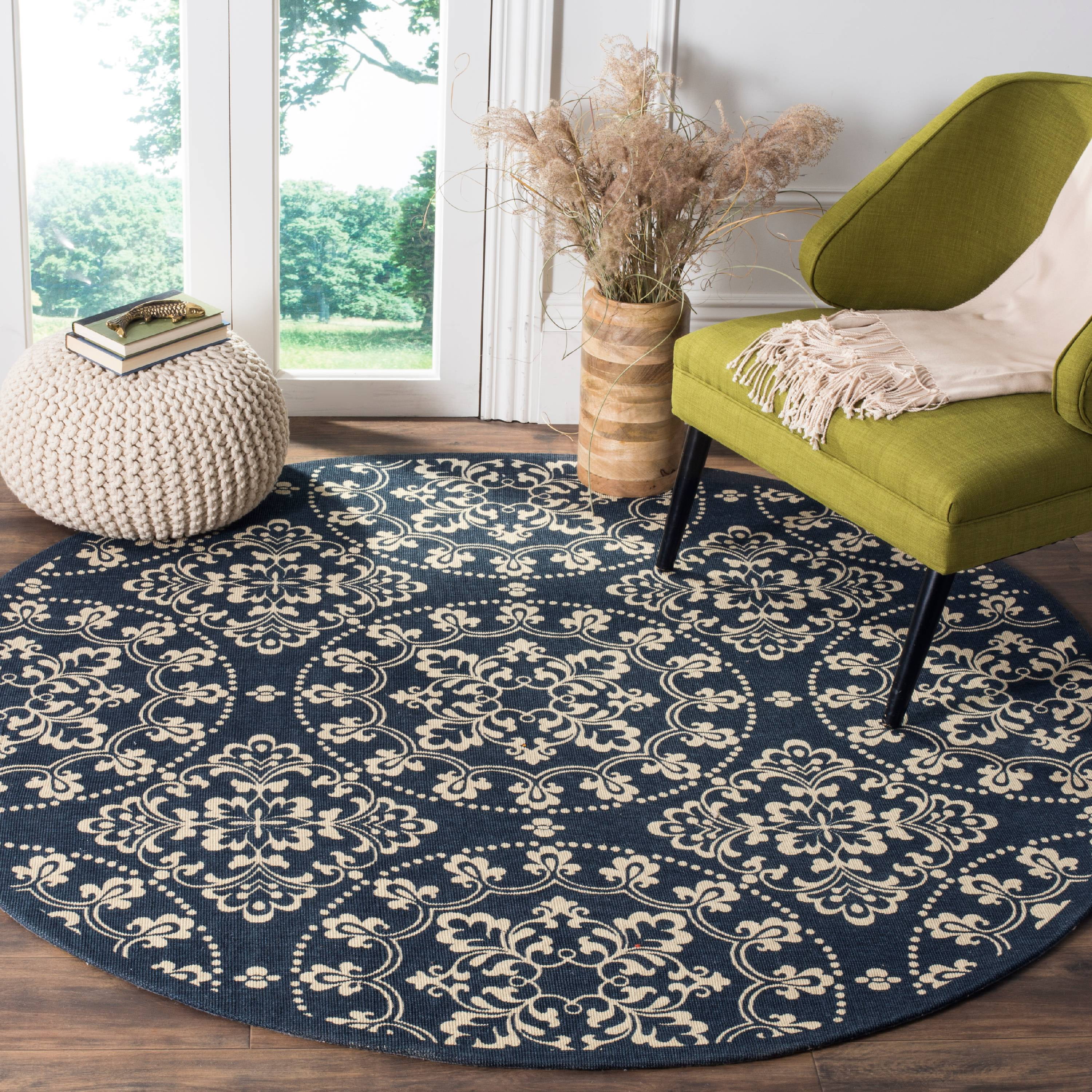 SAFAVIEH Cedar Brook Carleton Medallion Jute Area Rug, Navy/Natural, 6 ...