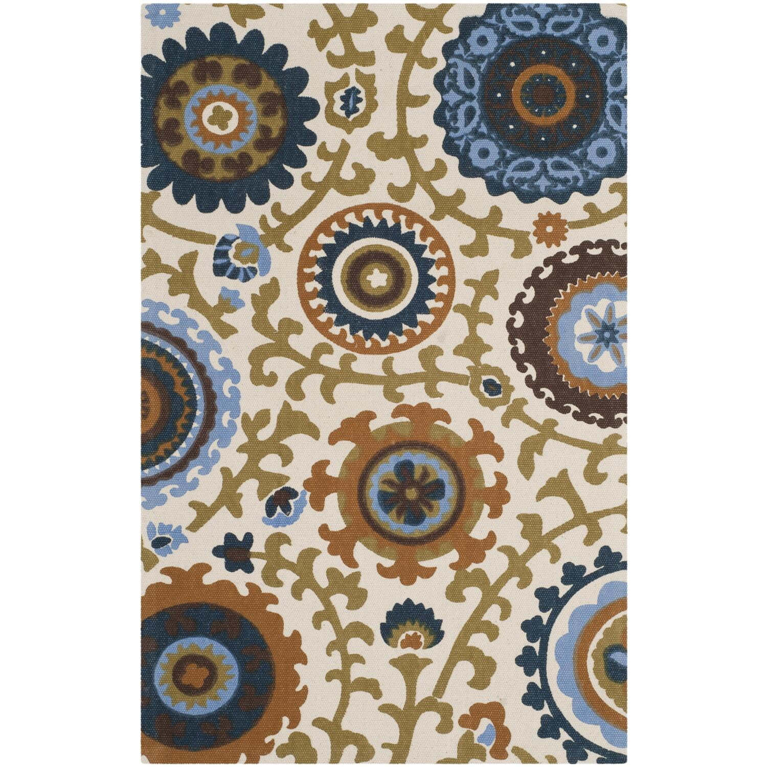 SAFAVIEH Cedar Brook Wilton Paisley Cotton Area Rug, Ivory/Blue, 2'3" x ...