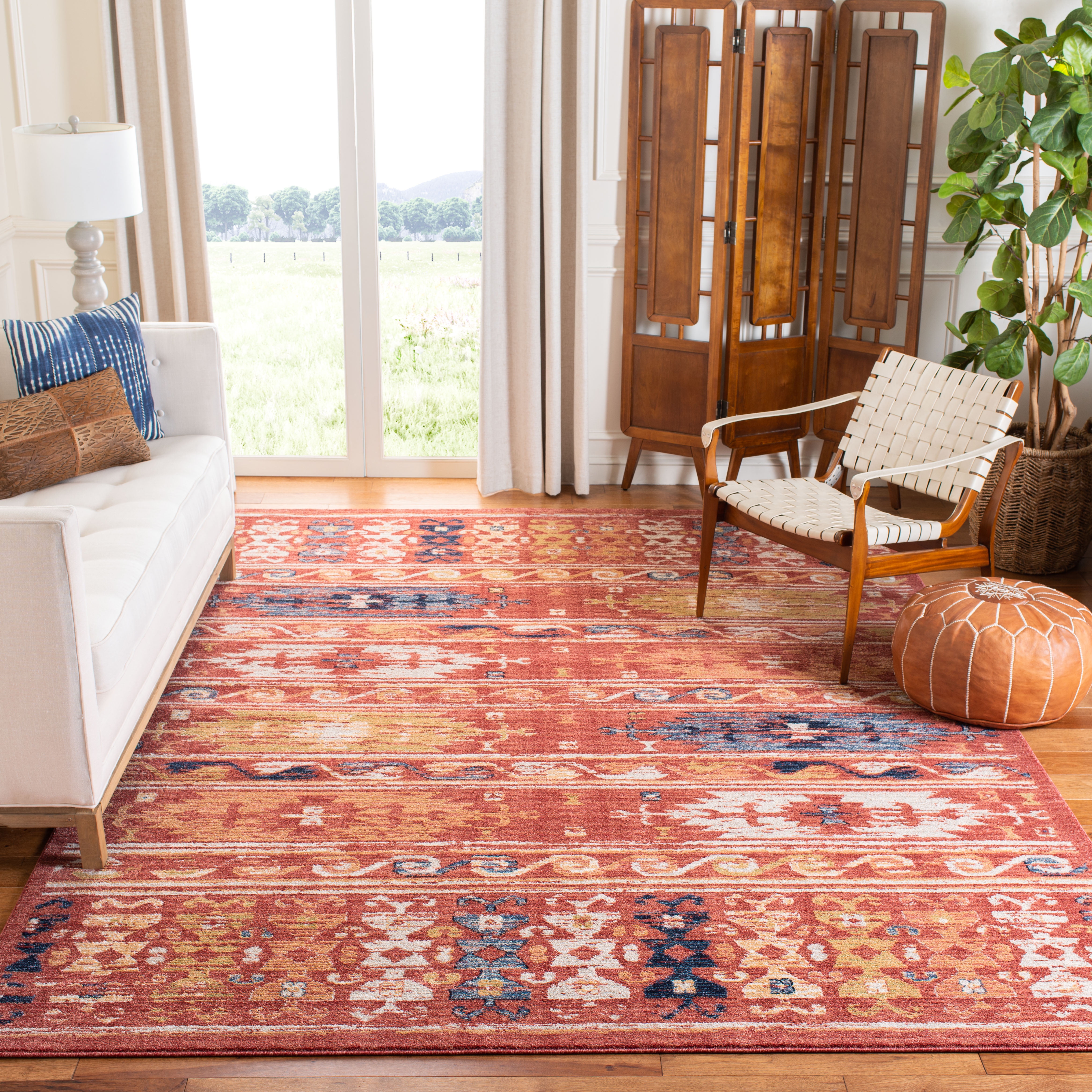 SAFAVIEH Charleston Rupert Southwestern Area Rug, Rust/Ivory, 6'7" x 6 ...