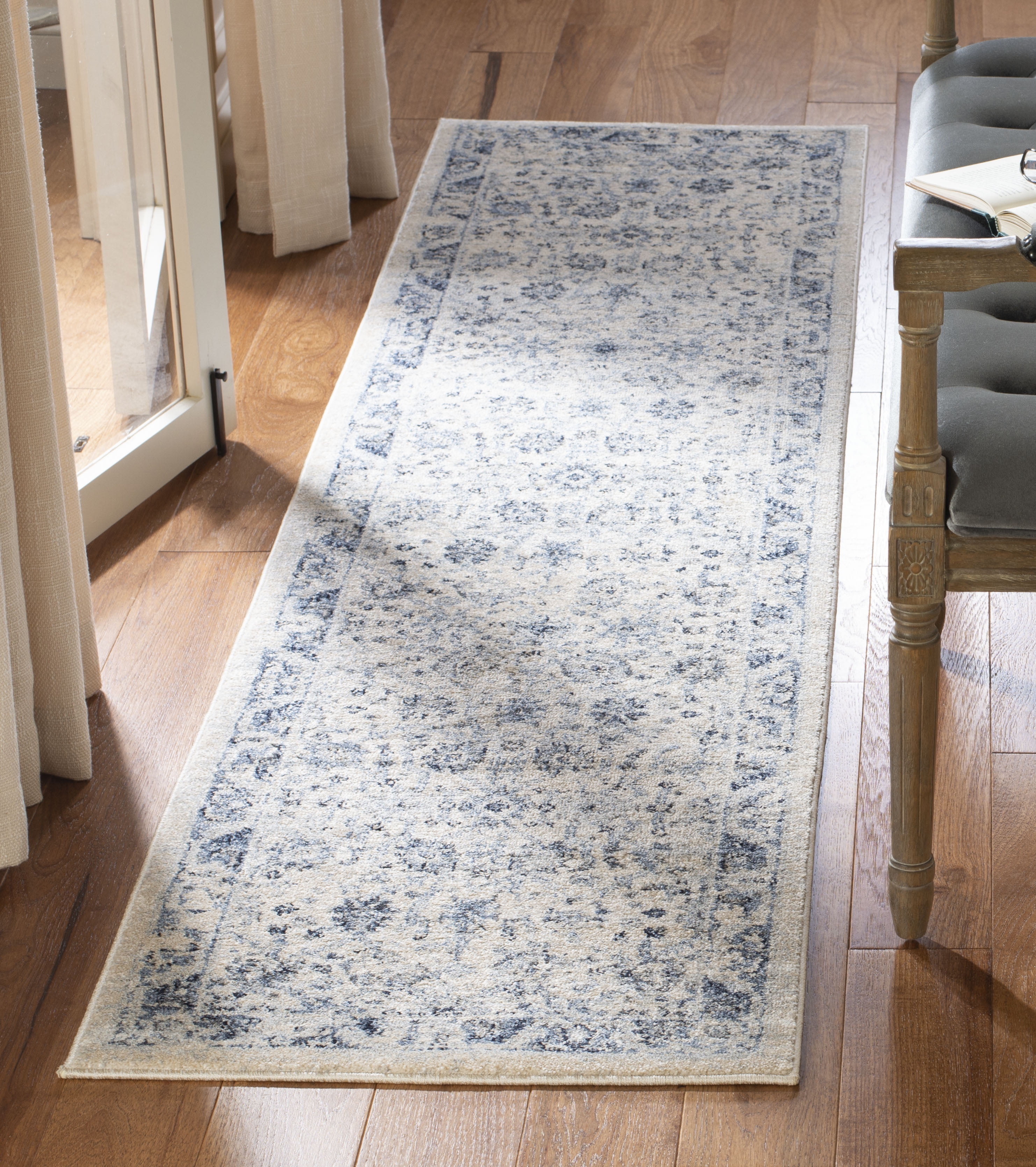 SAFAVIEH Charleston Tangier Overdyed Floral Runner Rug, Ivory/Blue, 2 ...