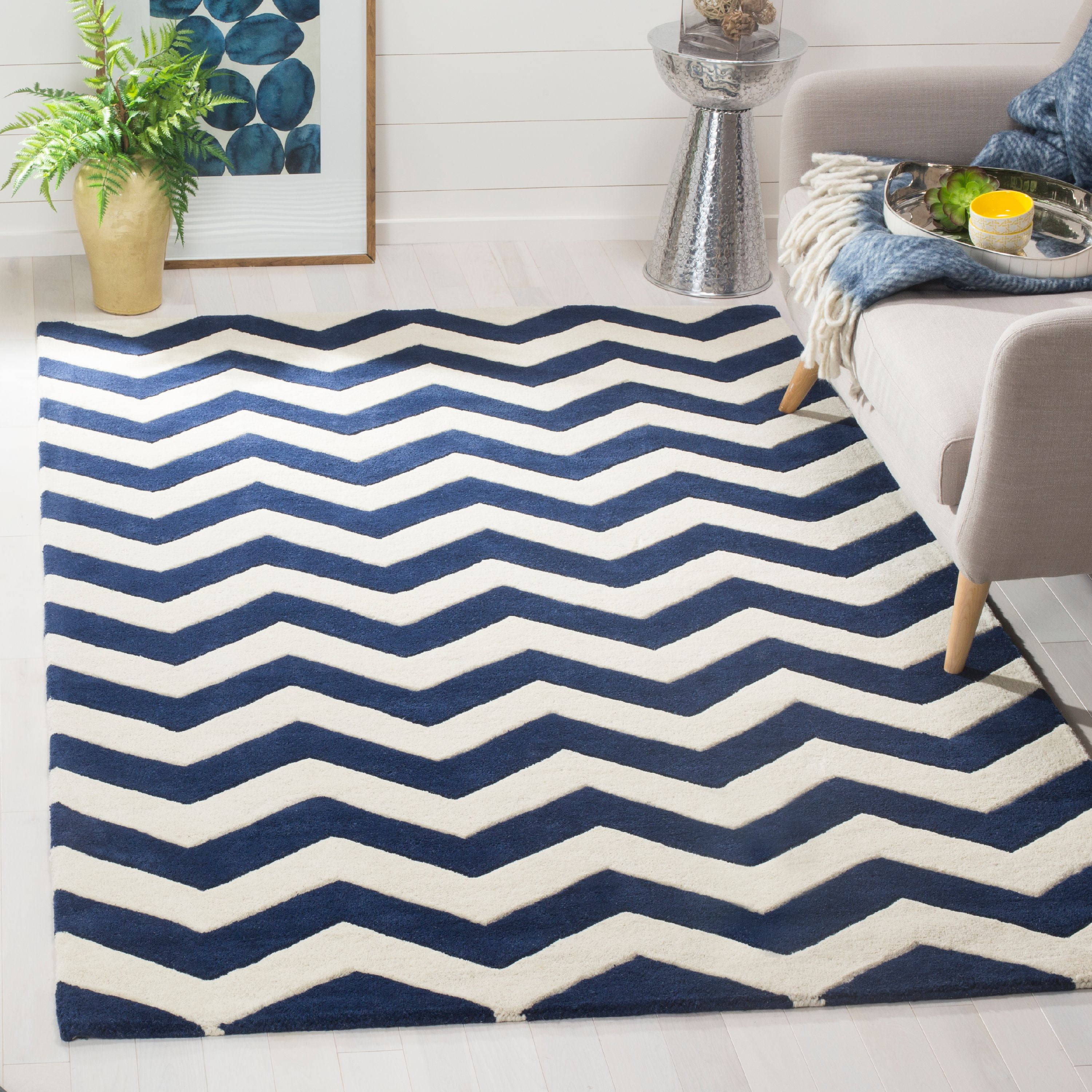 SAFAVIEH Chatham CHT715C Handmade Dark Blue / Ivory Rug - Walmart.com