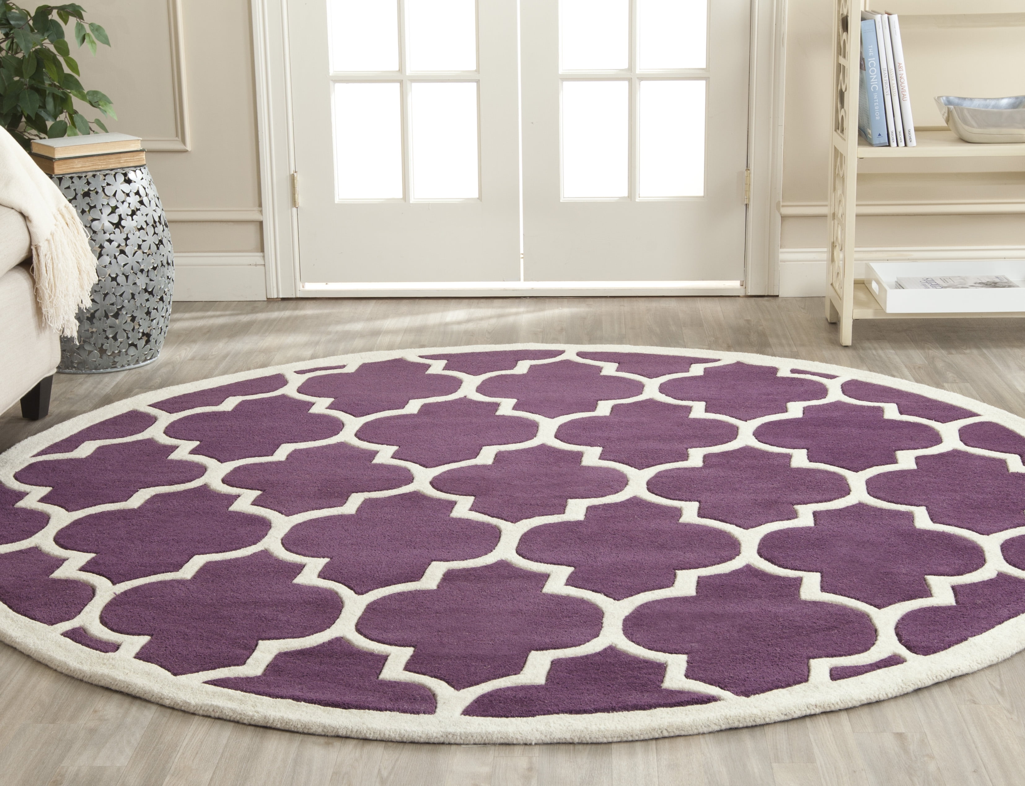 SAFAVIEH Chatham Gavin Geometric Wool Area Rug, Purple/Ivory, 7' x 7 ...
