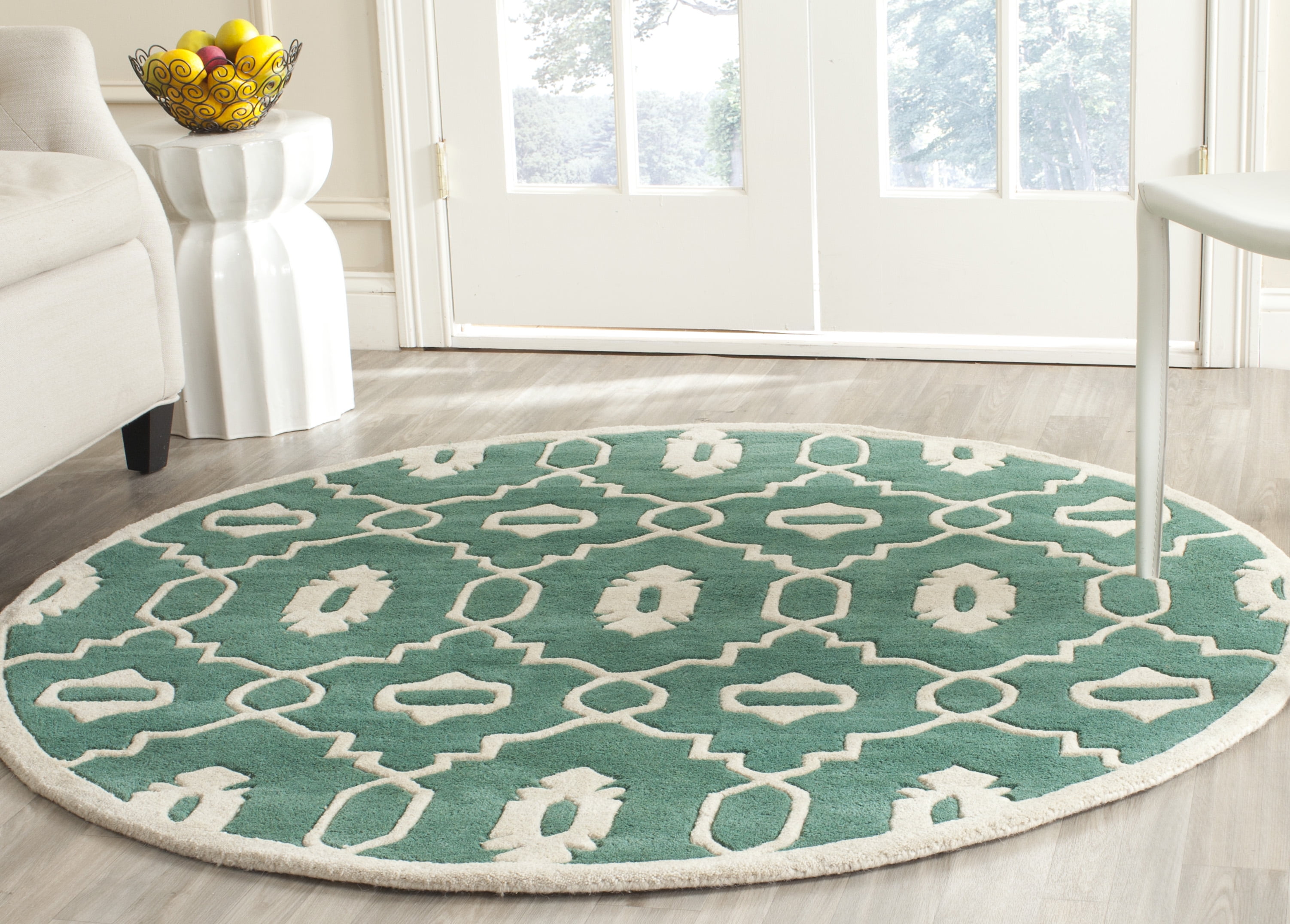 SAFAVIEH Chatham Ethan Geometric Wool Area Rug, Teal/Ivory, 5' x 5 ...