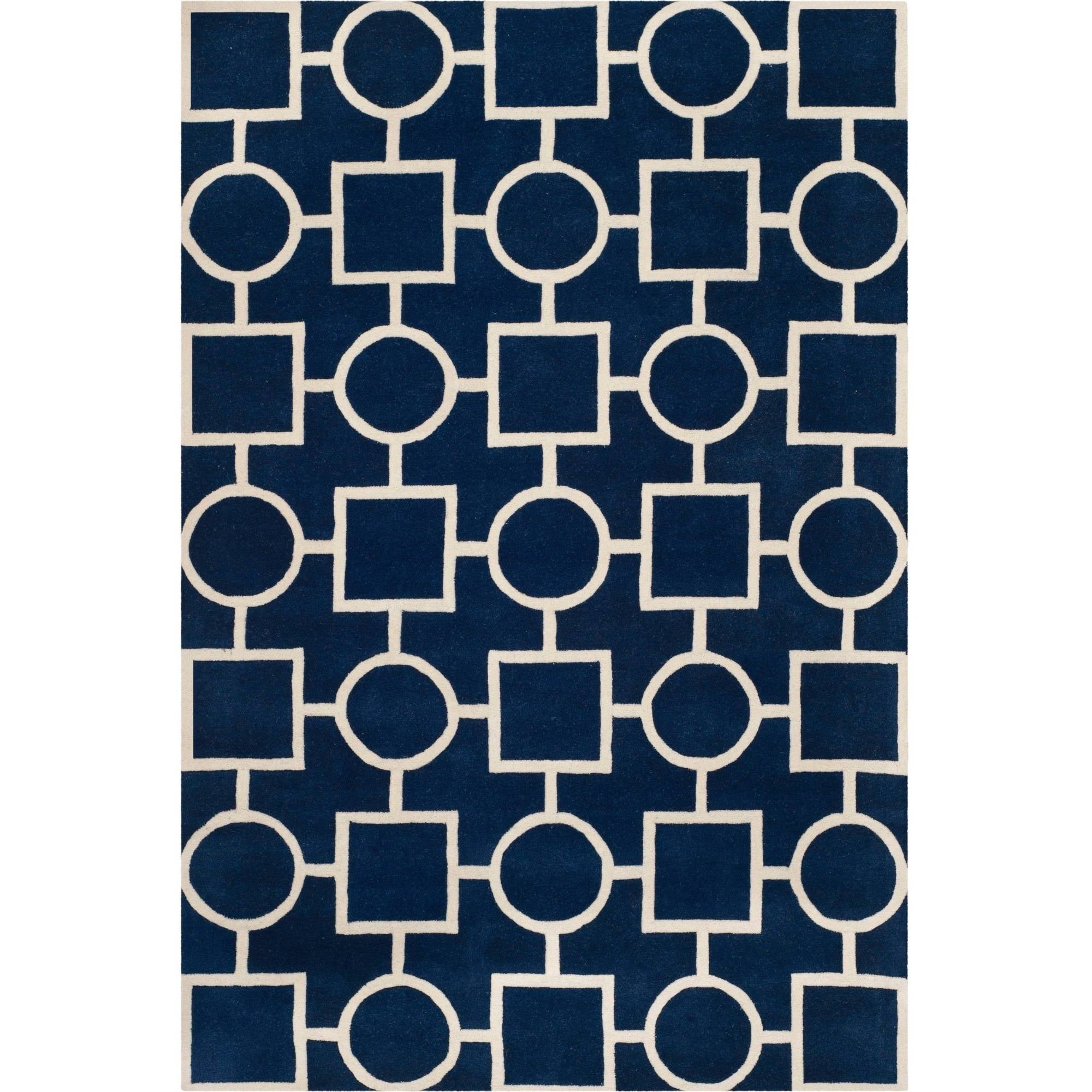 SAFAVIEH Chatham Francis Geometric Wool Area Rug, Dark Blue/Ivory, 6' x ...