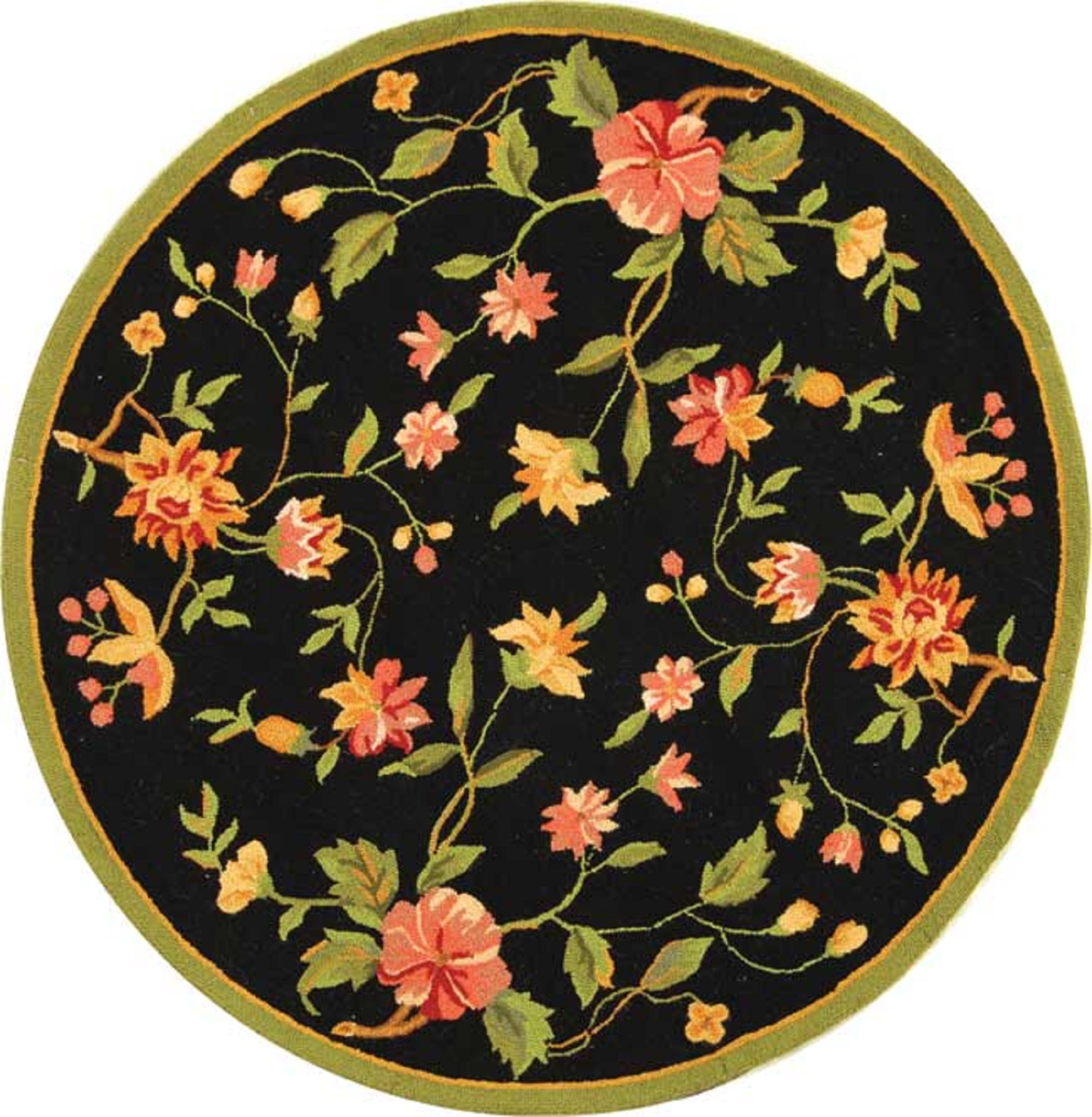 SAFAVIEH Chelsea Beryl Floral Wool Area Rug, Black, 8' x 8' Round ...