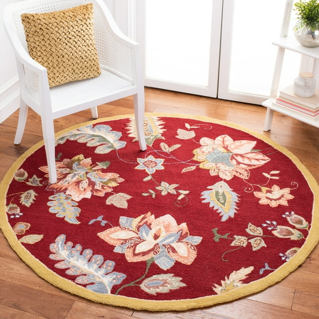 SAFAVIEH Chelsea Emmet Floral Wool Area Rug, Red, 4' x 4' Round ...