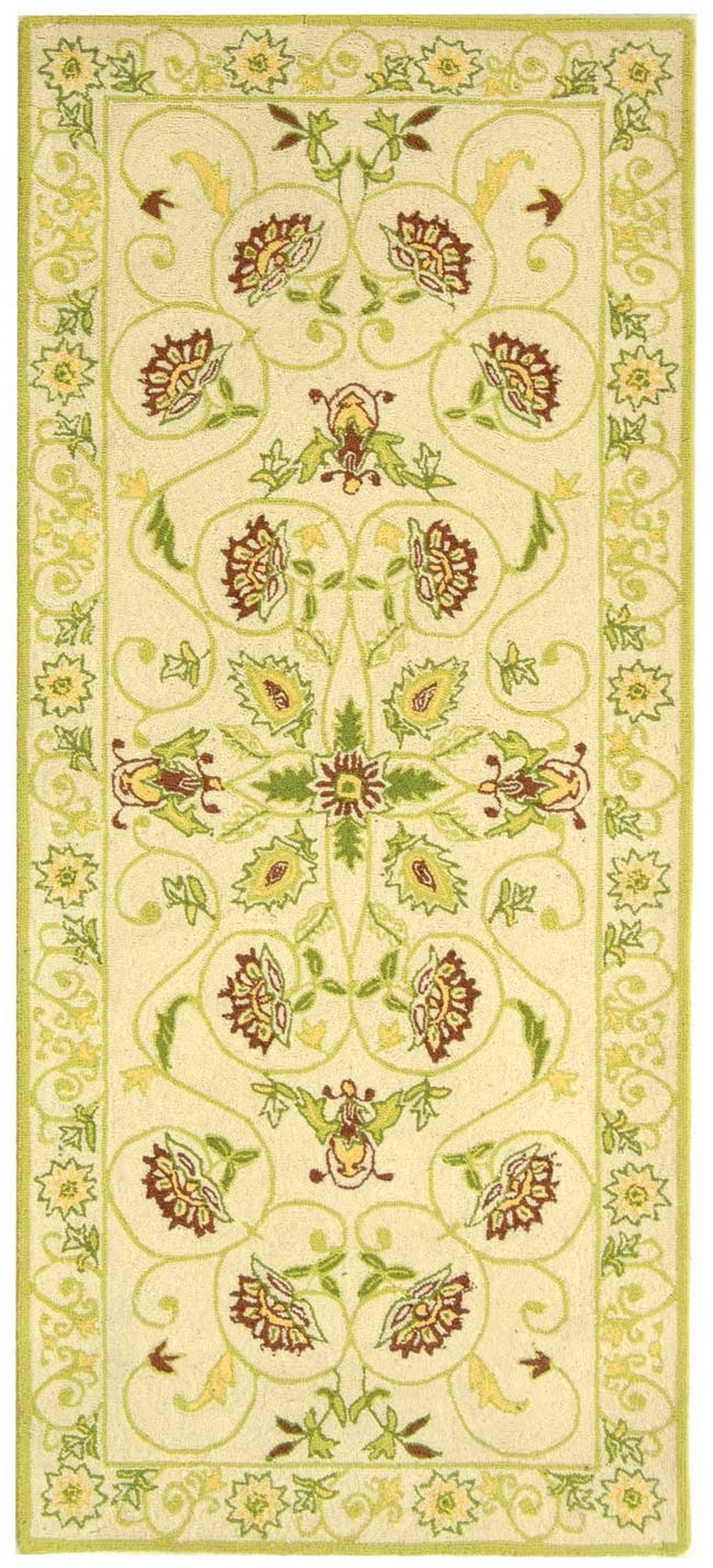 SAFAVIEH Chelsea Harlan Floral Wool Runner Rug, Ivory/Green, 2'6" x 6 ...