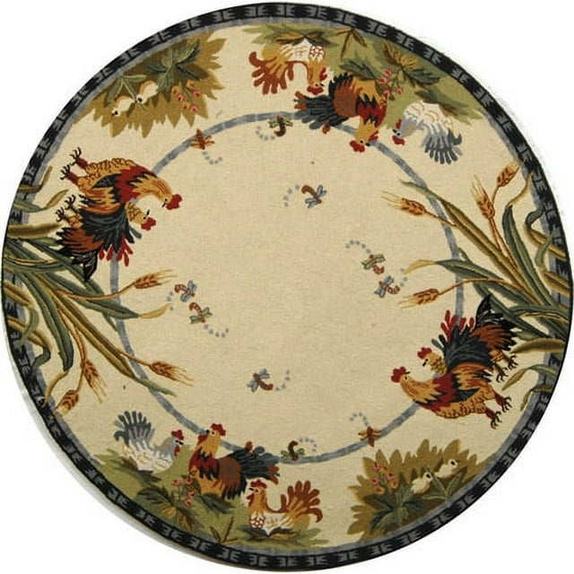 SAFAVIEH Chelsea Lanford Rooster Wool Area Rug, Ivory, 3' x 3' Round ...