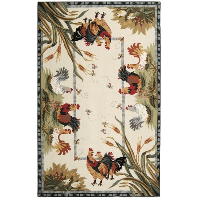 SAFAVIEH Chelsea Lanford Rooster Wool Area Rug, Ivory, 5'6" x 5'6 ...