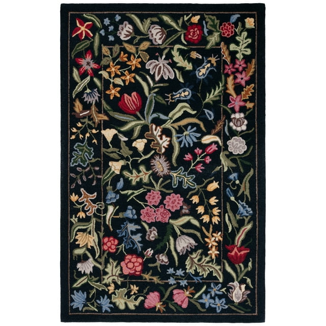 SAFAVIEH Chelsea Mabelle Floral Wool Area Rug, Black/Pink, 5'3" x 8'3 ...