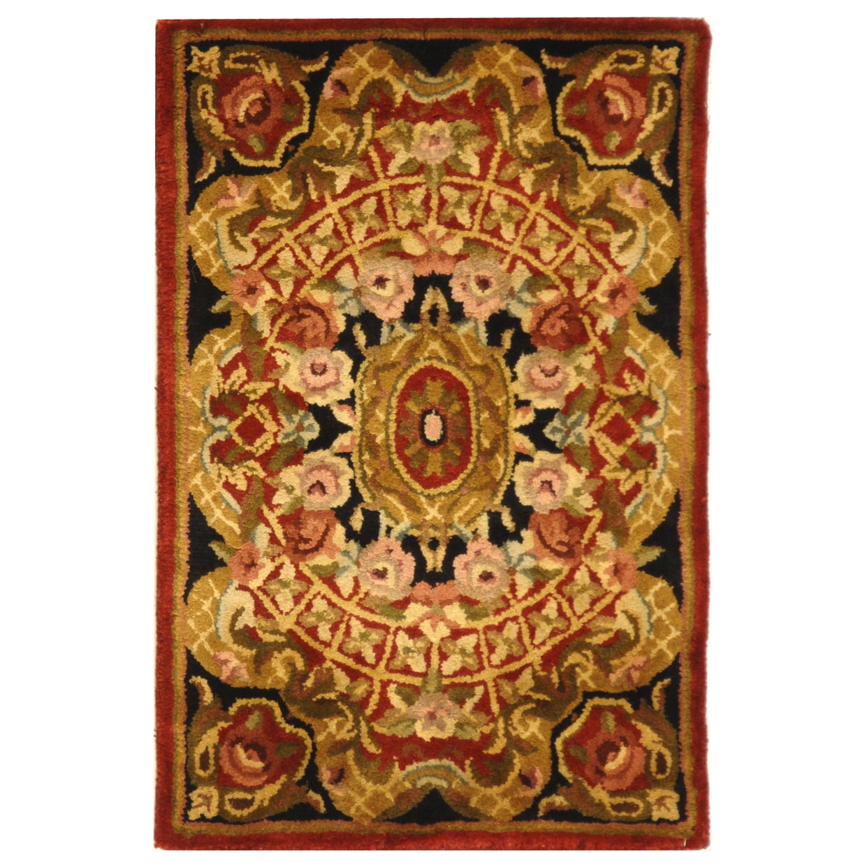 SAFAVIEH Classic Chandler Floral Bordered Wool Area Rug, Burgundy/Black ...