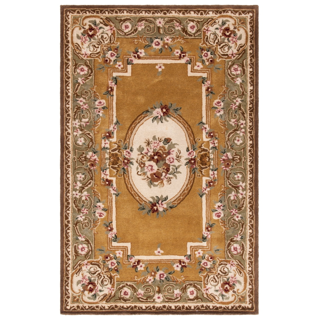 SAFAVIEH Classic Thomasina Floral Wool Area Rug, Light Gold/Green, 4'6 ...