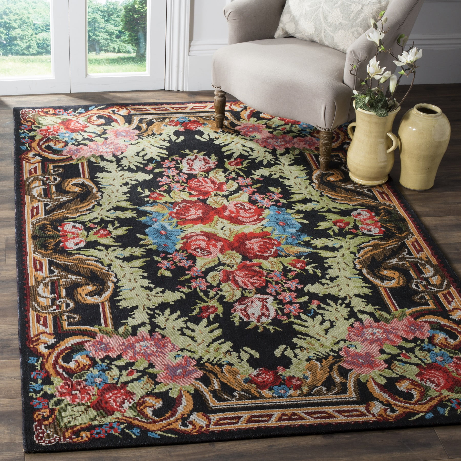 SAFAVIEH Classic Vintage Alec Floral Area Rug, Black/Multi, 5' x 8 ...