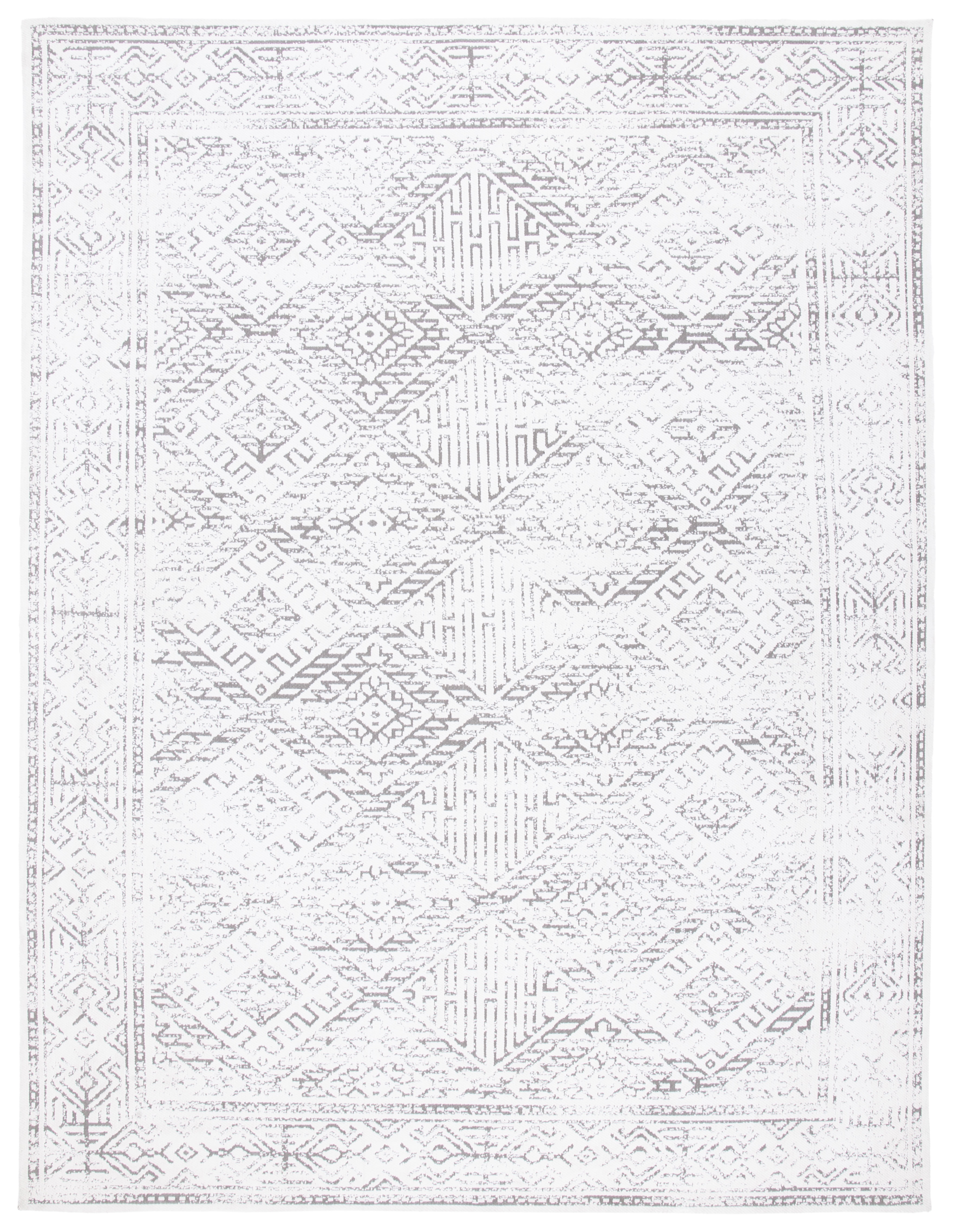 SAFAVIEH Classic Vintage Charlie Diamond Polyester Area Rug, White/Grey ...