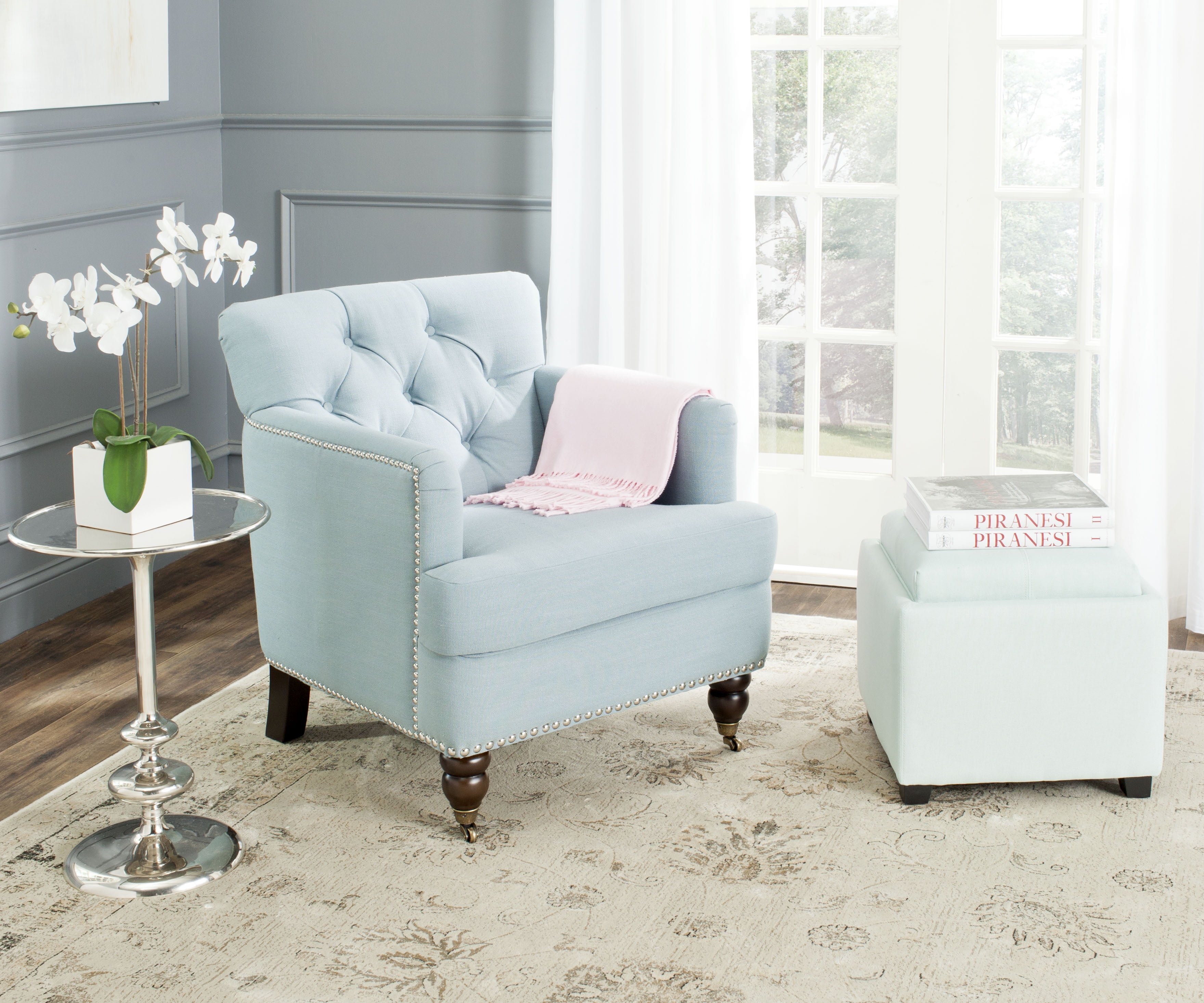 SAFAVIEH Colin Industrial Tufted Club Chair with Casters, Sky Blue ...