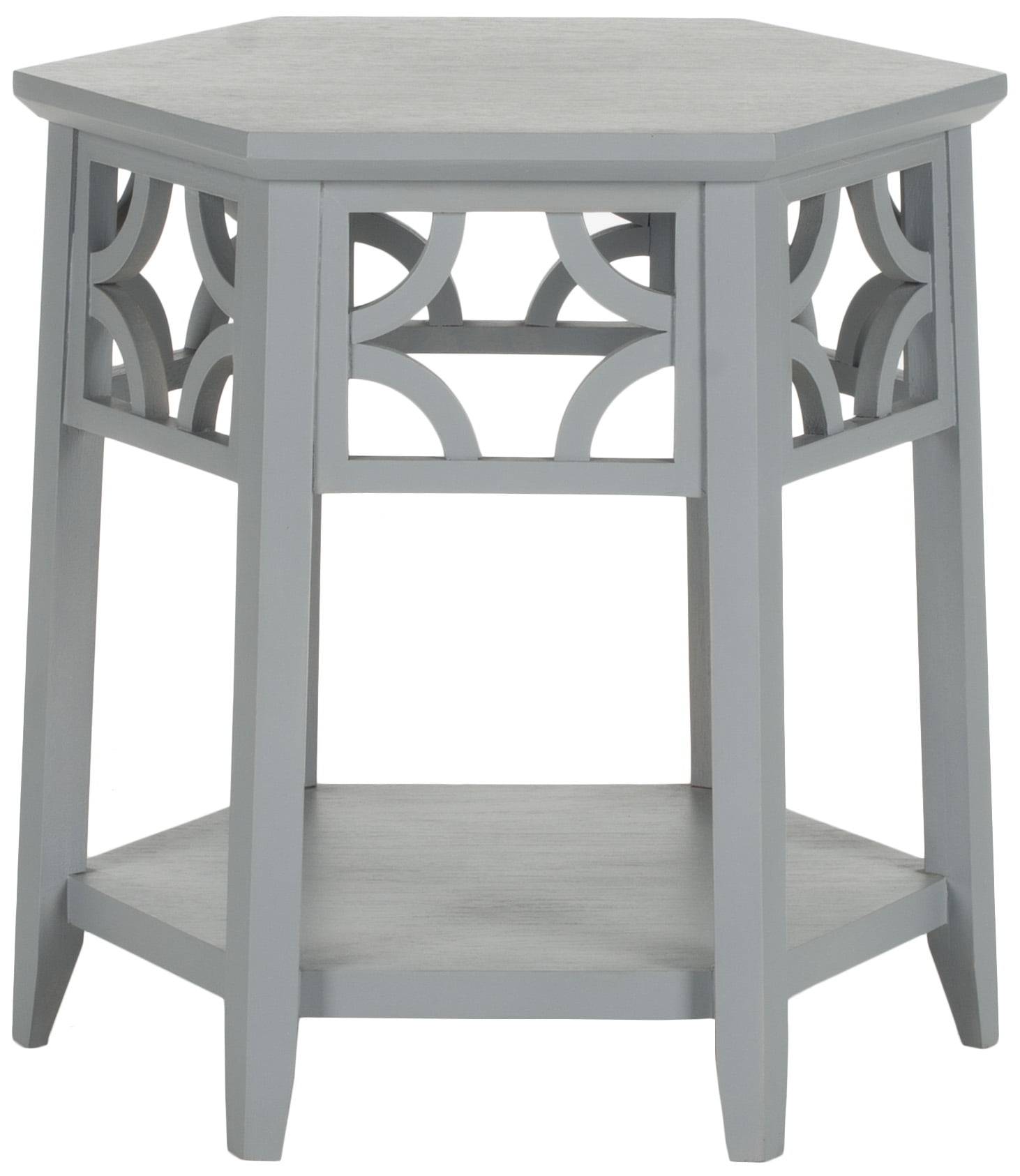SAFAVIEH Connor Geometric Hexagon End Table w/ Shelf, Pearl Blue Grey ...