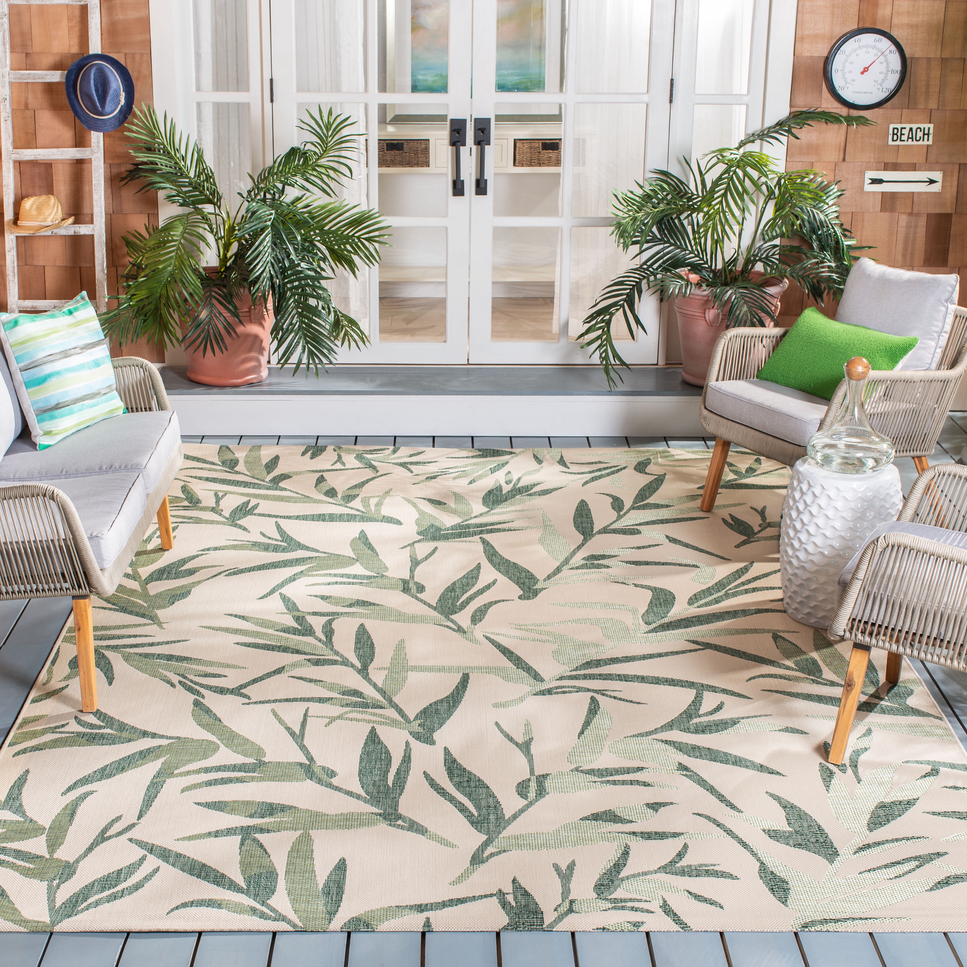 Safavieh Courtyard Alannis Botanical Indoor/Outdoor Area Rug, Beige ...