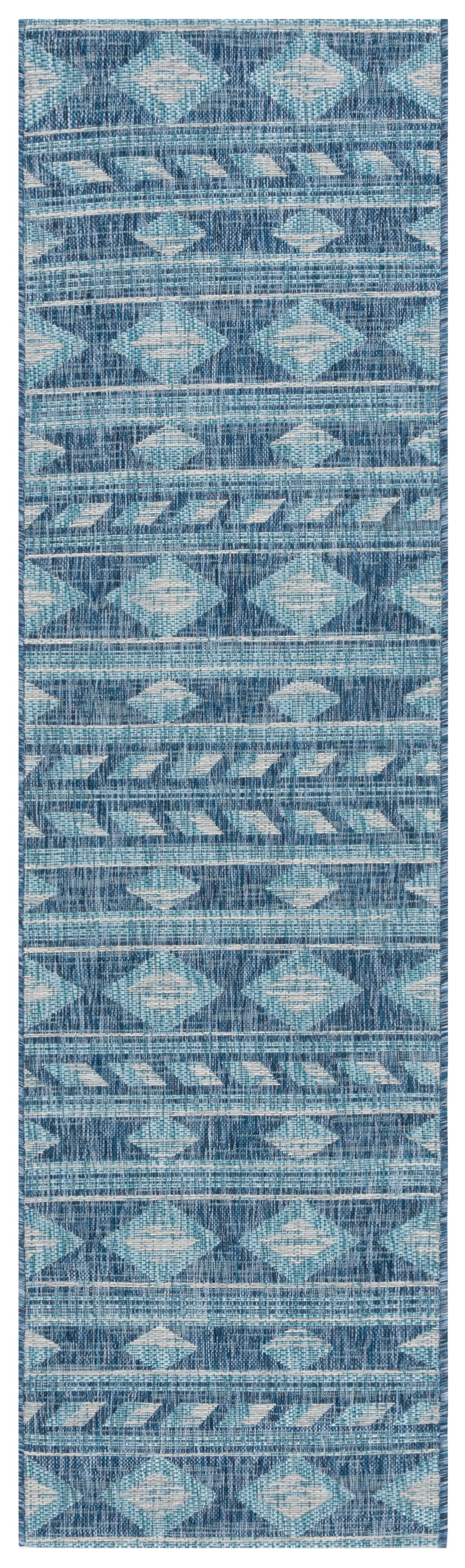 SAFAVIEH Courtyard Allycia Geometric Indoor/Outdoor Runner Rug, Navy ...