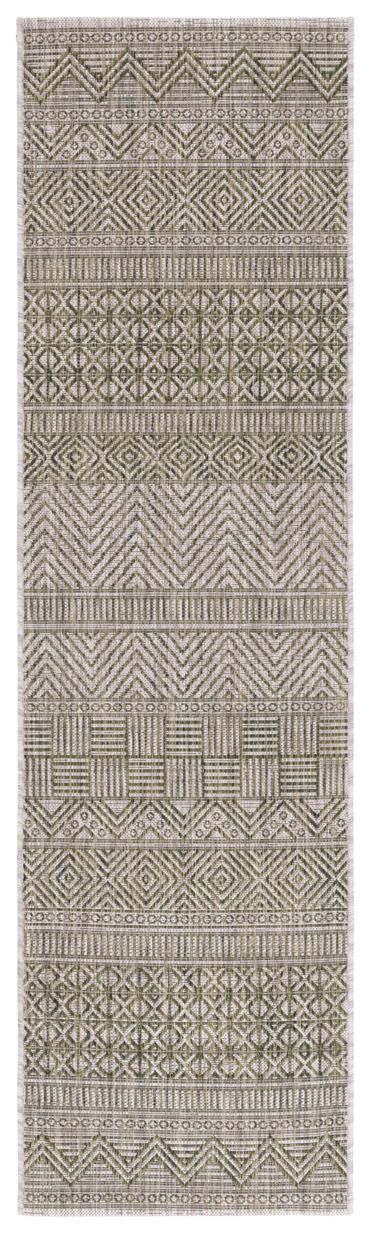 SAFAVIEH Courtyard Altan Geometric Indoor/Outdoor Runner Rug, Grey ...