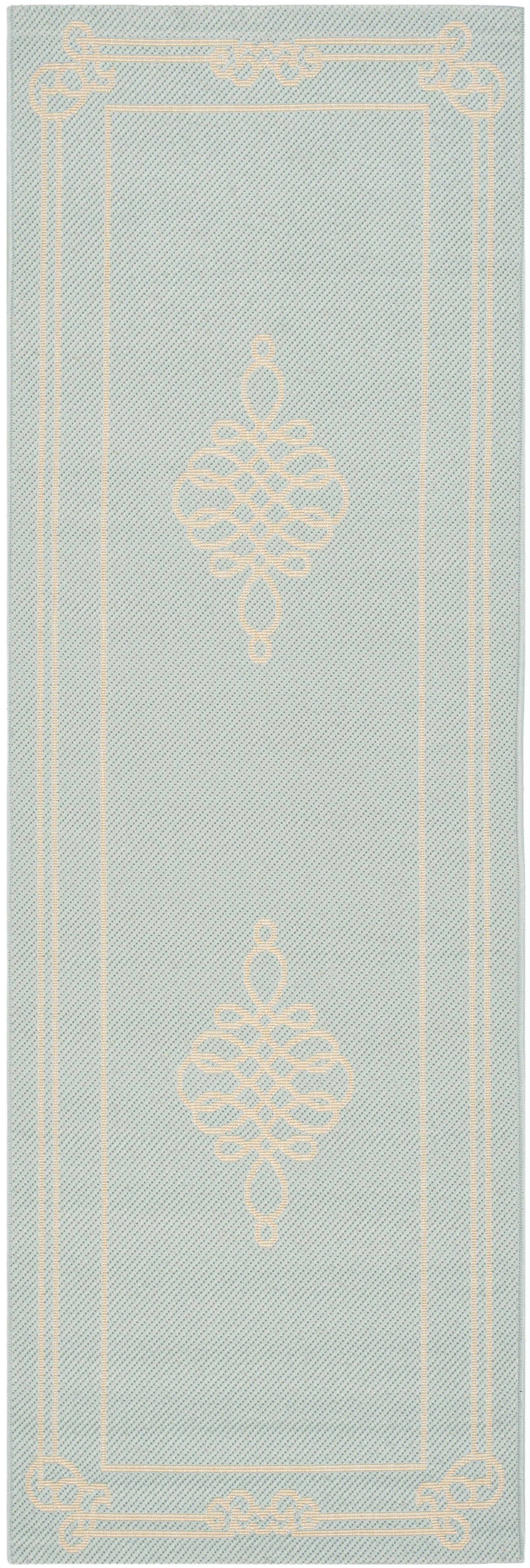 SAFAVIEH Courtyard Andy Medallion Indoor/Outdoor Runner Rug, Aqua/Cream ...