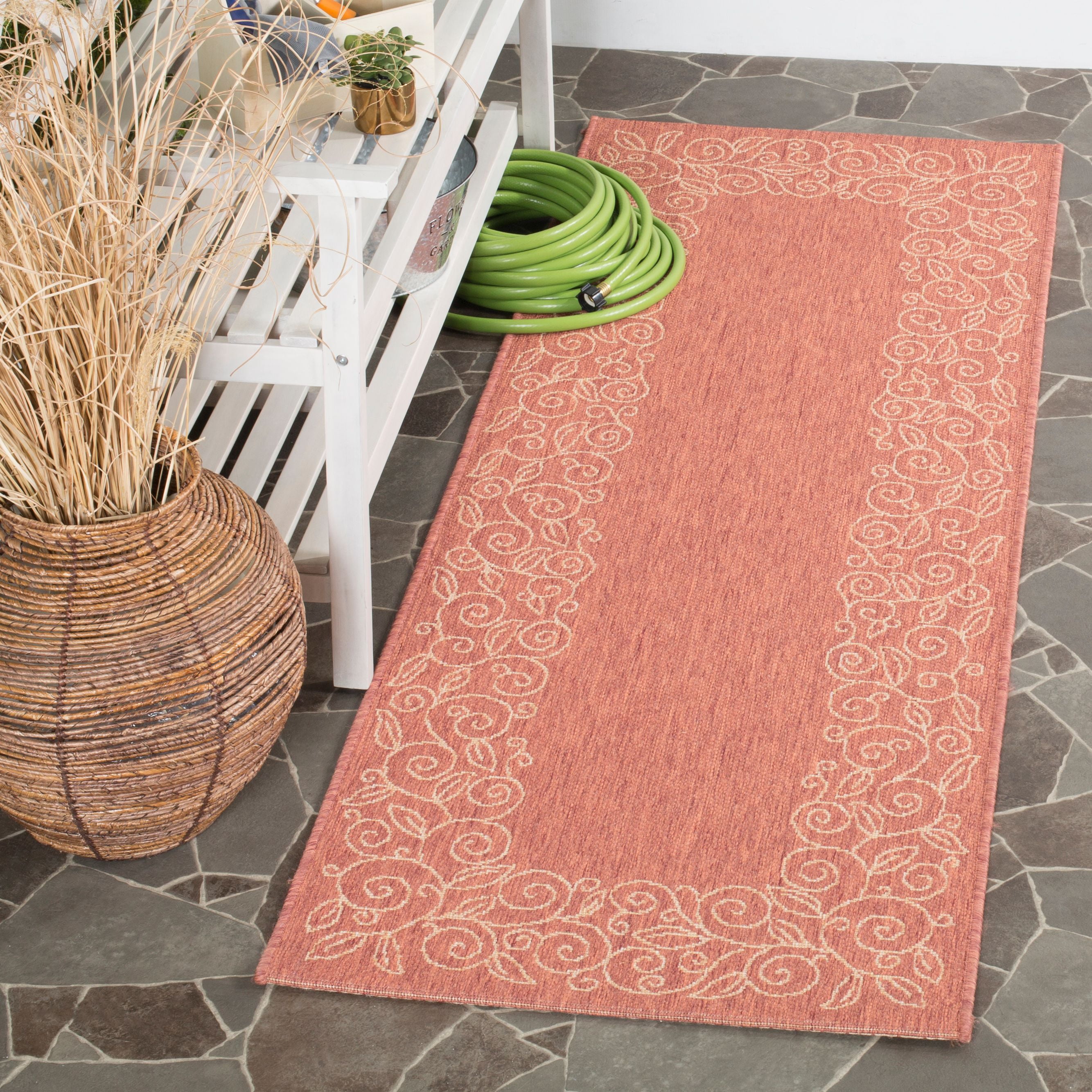 SAFAVIEH Courtyard Chole Bordered Indoor/Outdoor Runner Rug, Terracotta ...
