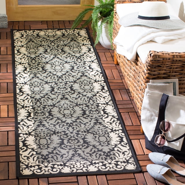 Safavieh Courtyard Dani Bordered Indoor/Outdoor Runner Rug, Black/Sand ...