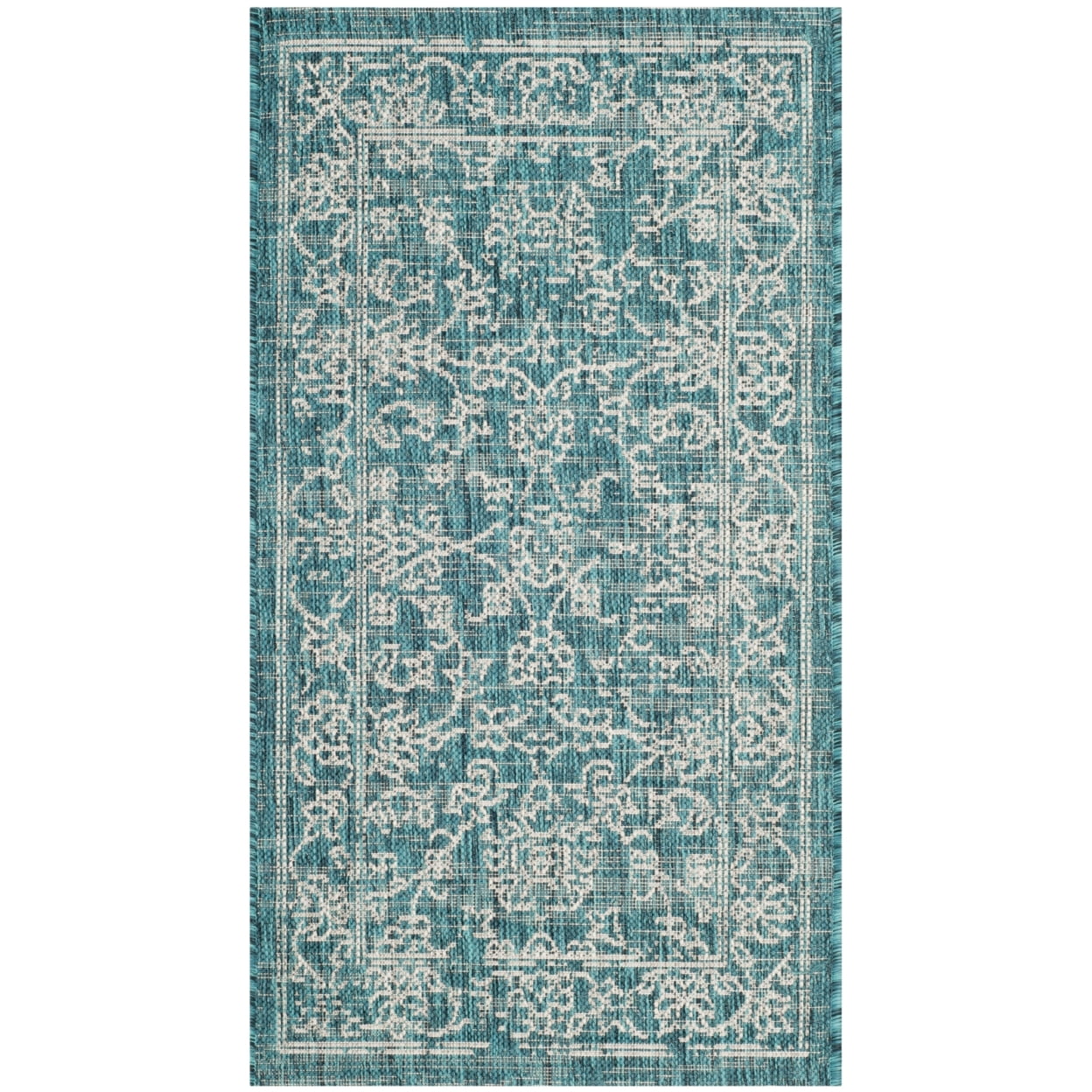 SAFAVIEH Courtyard Darin Botanical Indoor/Outdoor Runner Rug, Turquoise ...