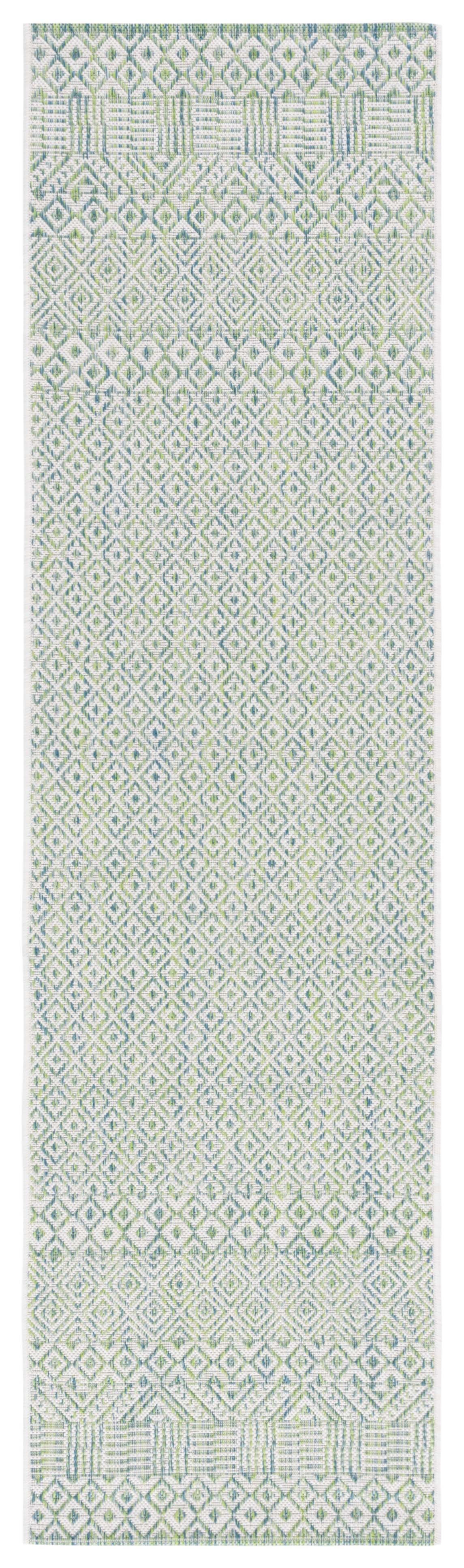 SAFAVIEH Courtyard Evander Geometric Indoor/Outdoor Runner Rug, Ivory ...