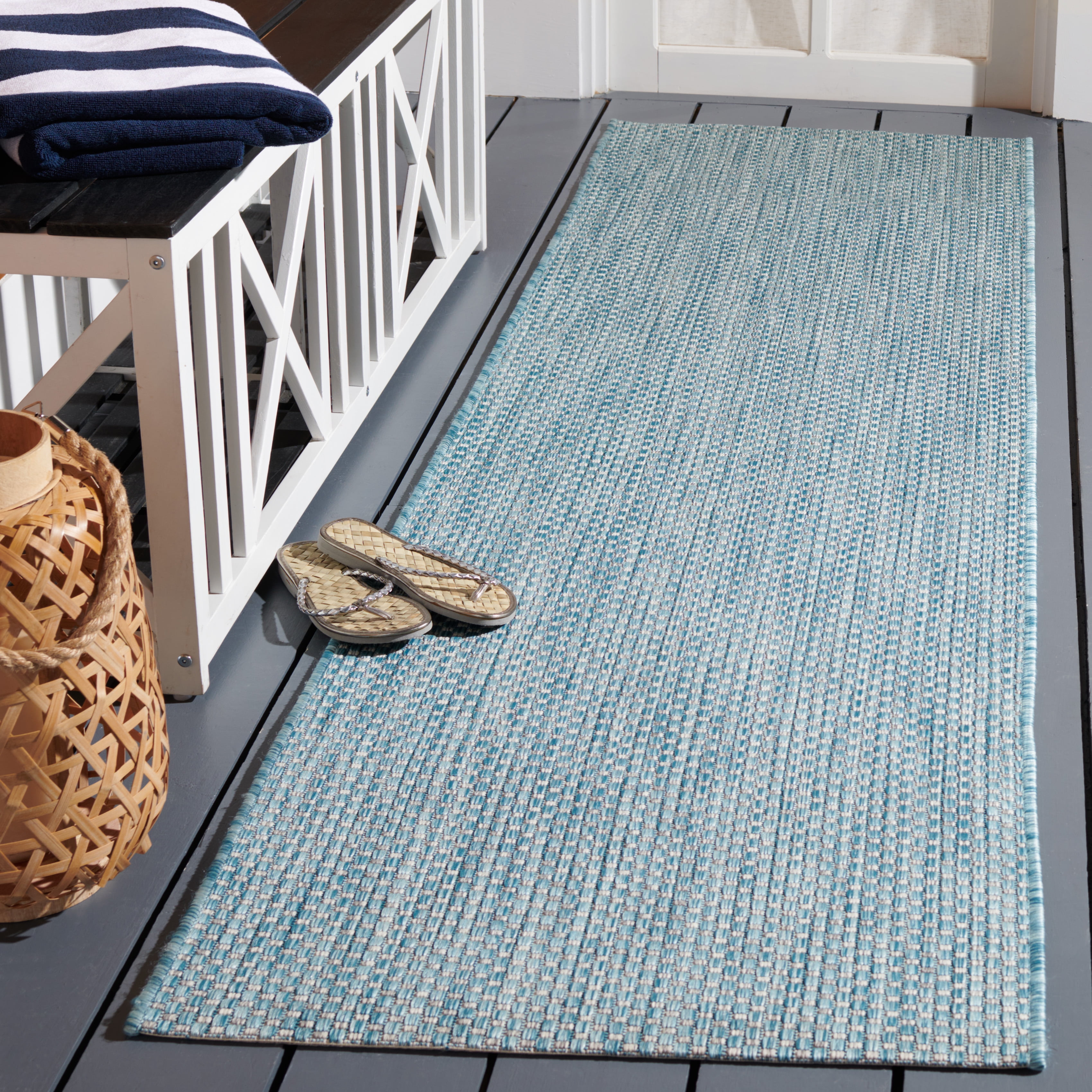 Safavieh Courtyard Finnian Solid Indoor/Outdoor Runner Rug, Aqua/Gray ...