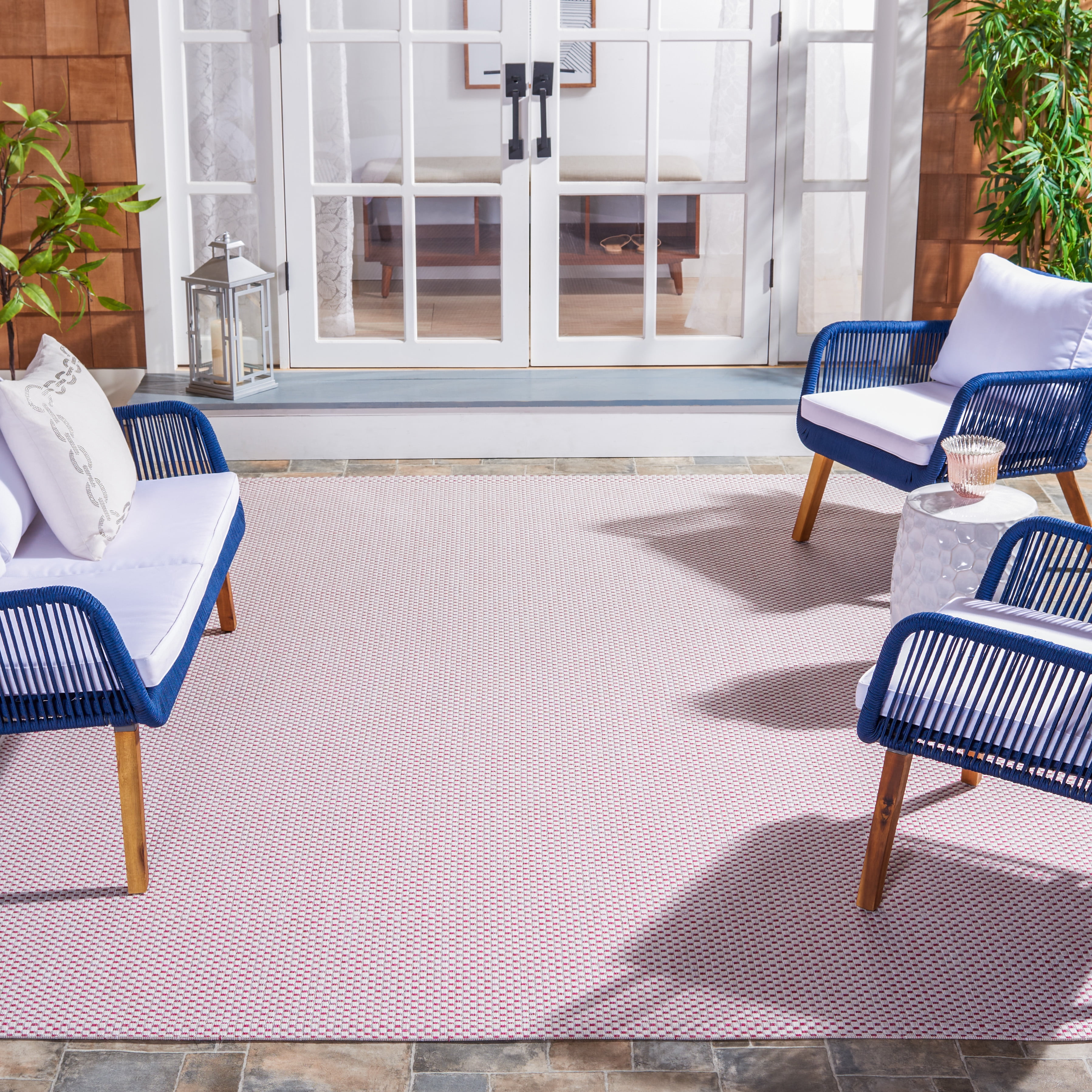 Safavieh Courtyard Finnian Solid Indoor/Outdoor Area Rug, Ivory/Pink, 8 ...