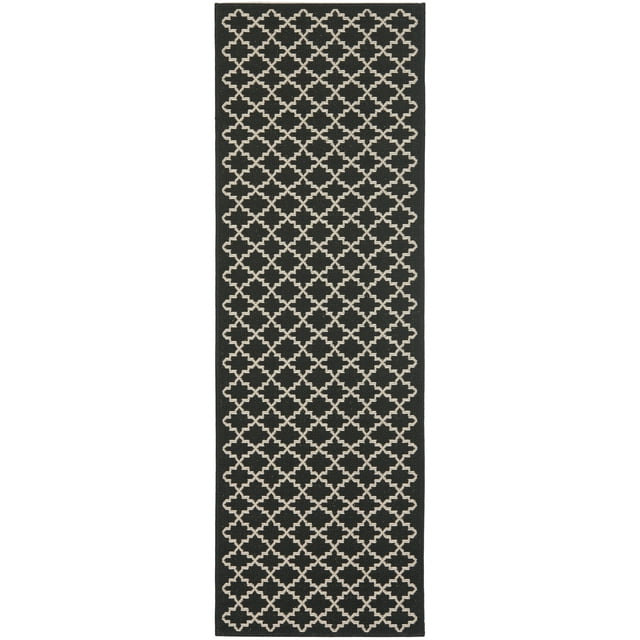 SAFAVIEH Courtyard Hilbert Geometric Indoor/Outdoor Runner Rug, Black ...