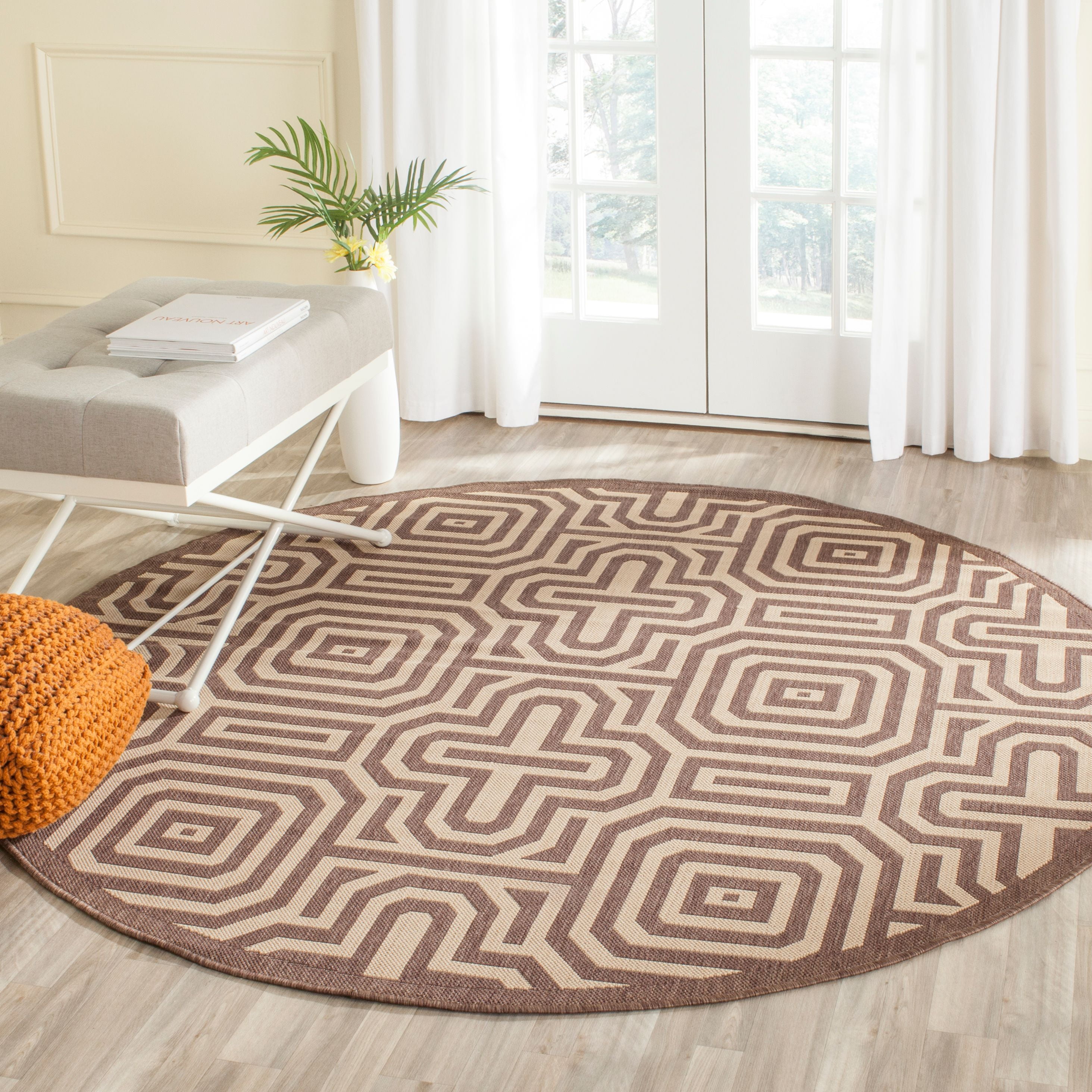 SAFAVIEH Courtyard Holly Geometric Indoor/Outdoor Area Rug, Chocolate ...