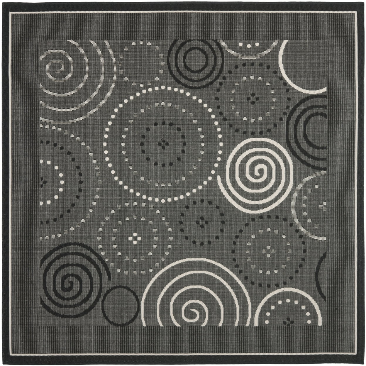 Safavieh Courtyard Hugo Oriental Indoor/Outdoor Area Rug, Black/Sand, 7'10" x 7'10" Square ...