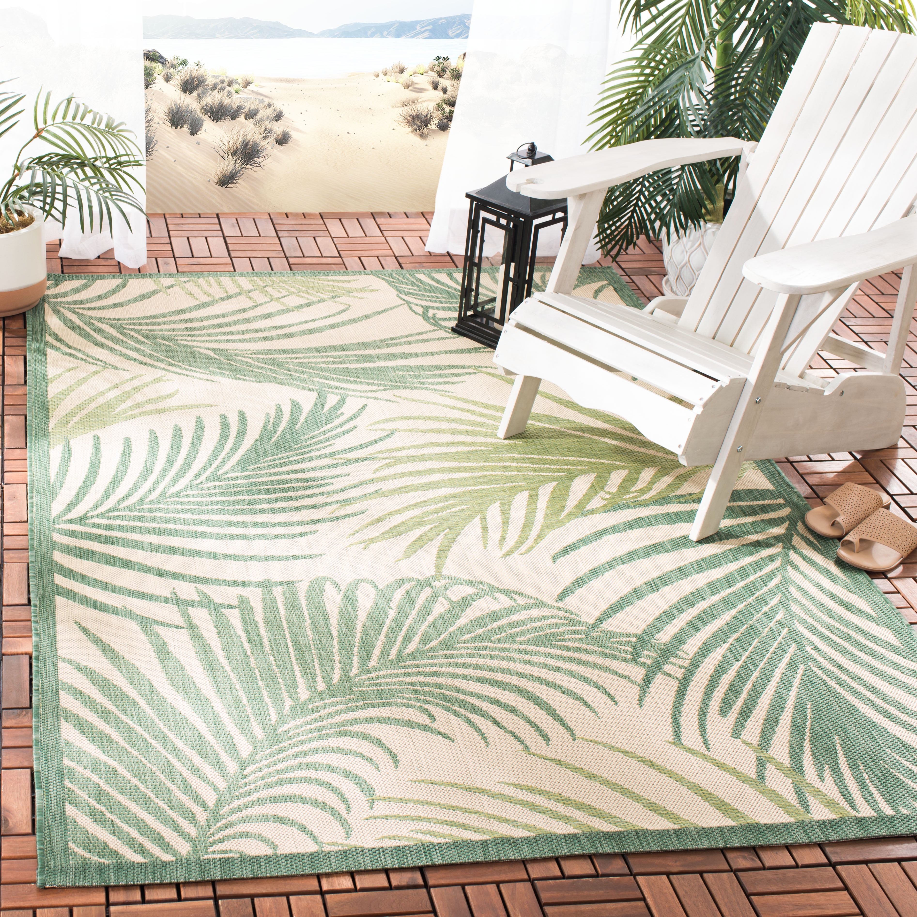 SAFAVIEH Courtyard Ivon Palm Leaves Indoor/Outdoor Area Rug, Beige ...
