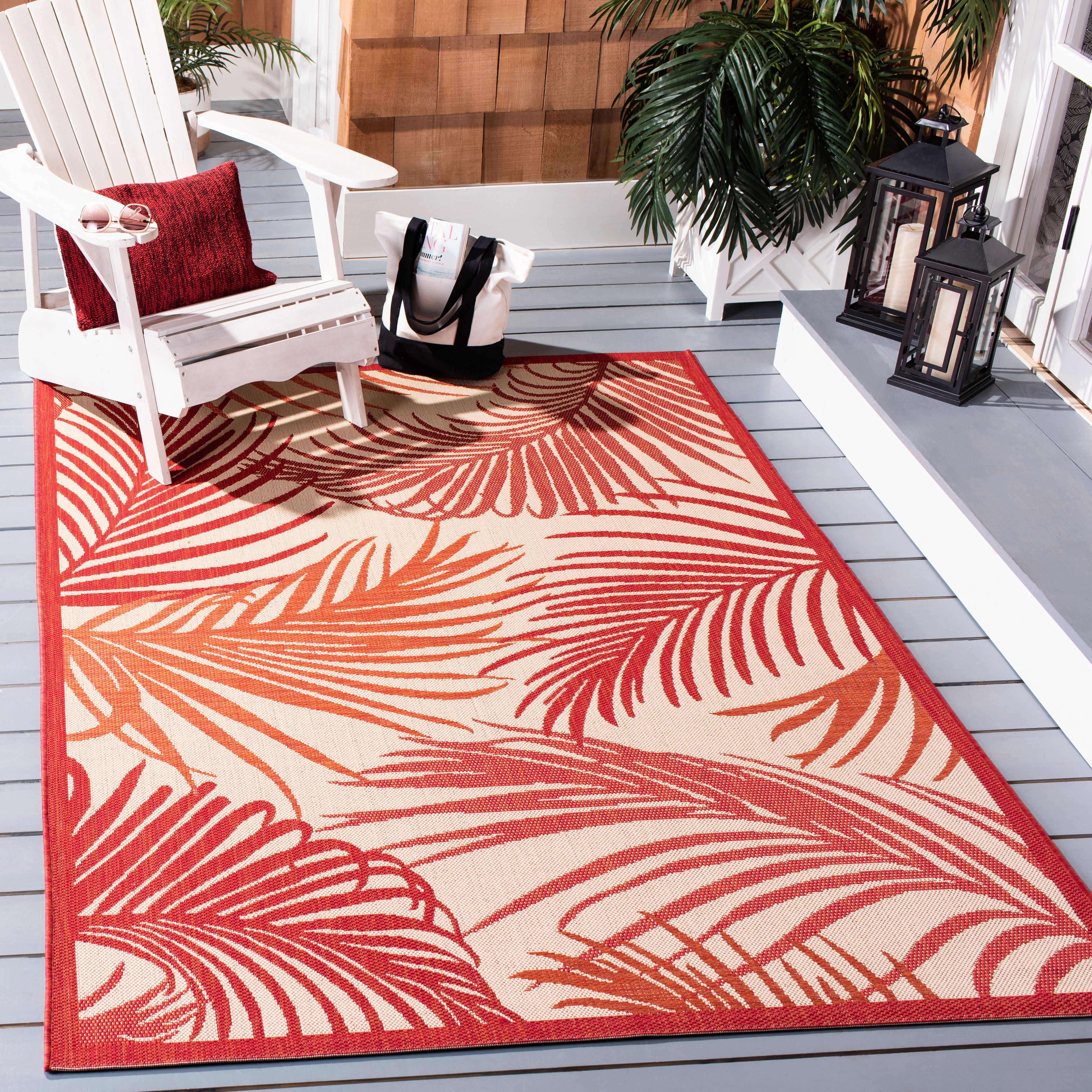 SAFAVIEH Courtyard Ivon Palm Leaves Indoor/Outdoor Area Rug, Terracotta ...
