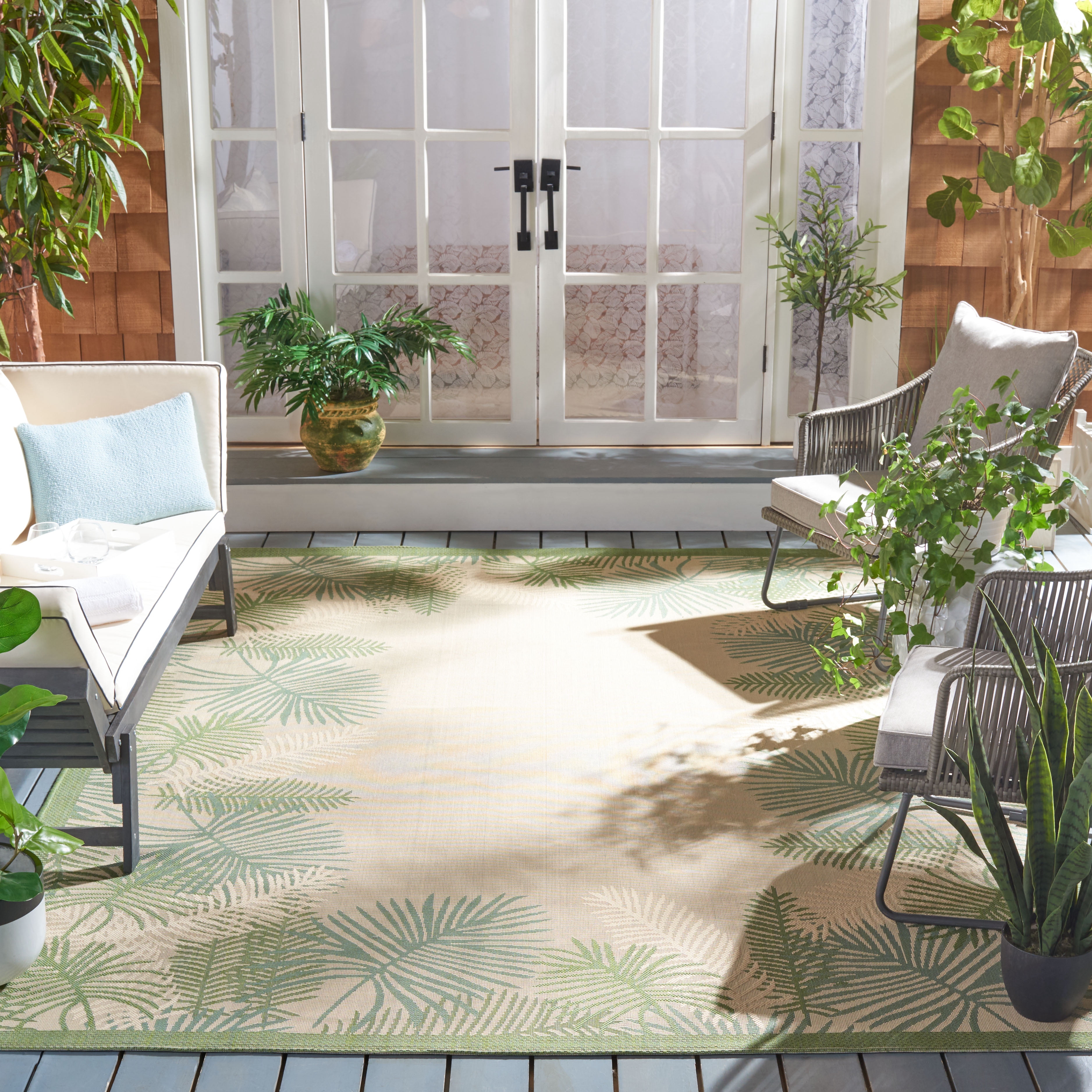 Safavieh Courtyard Martin Botanical Indoor/Outdoor Area Rug, Cream ...
