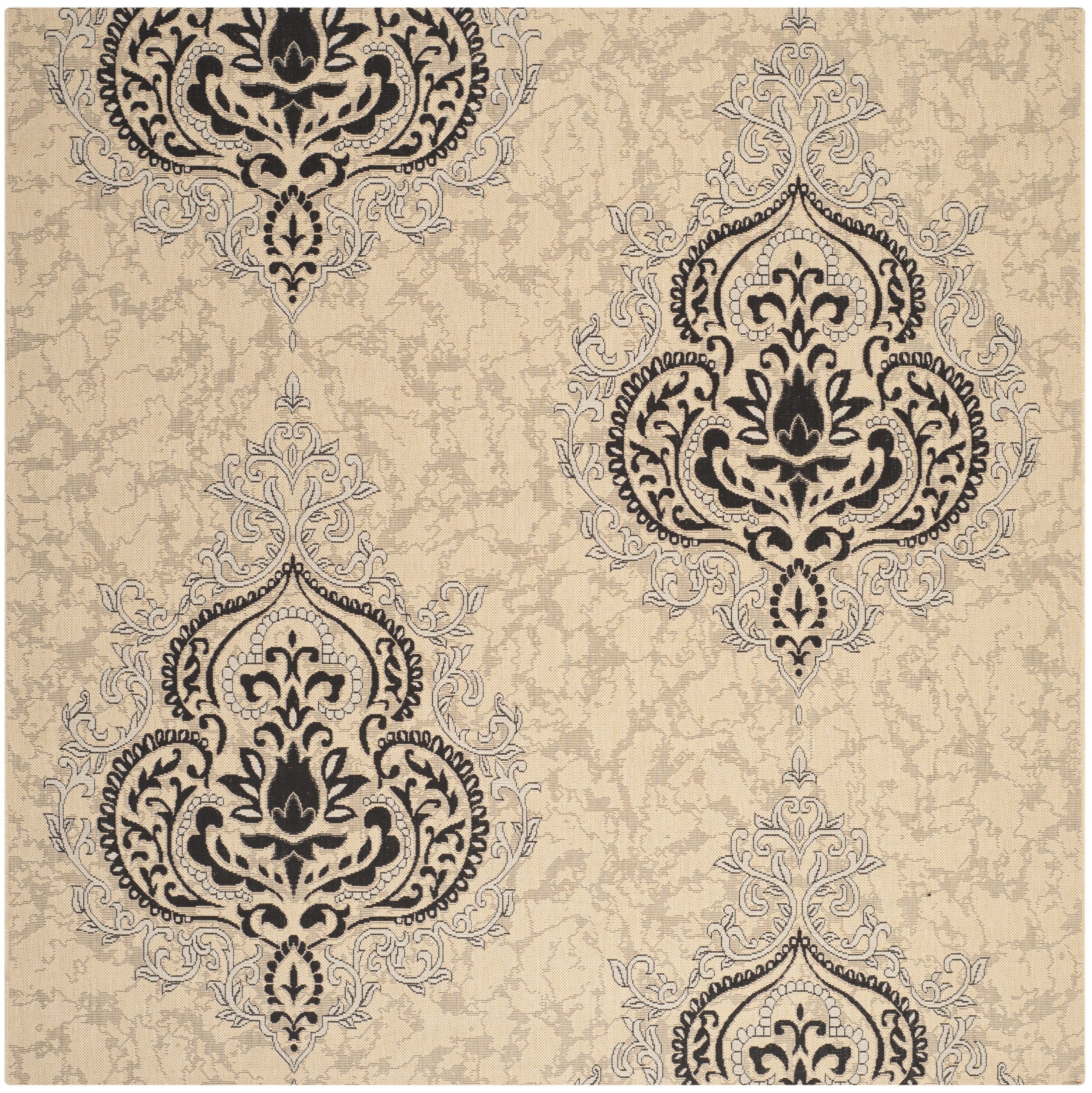 SAFAVIEH Courtyard Penelope Damask Indoor/Outdoor Area Rug, Cream/Black ...