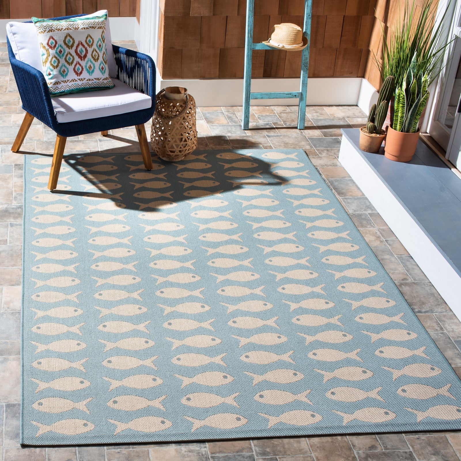 SAFAVIEH Courtyard Tranter Geometric Fish Indoor/Outdoor Area Rug, 9' x ...