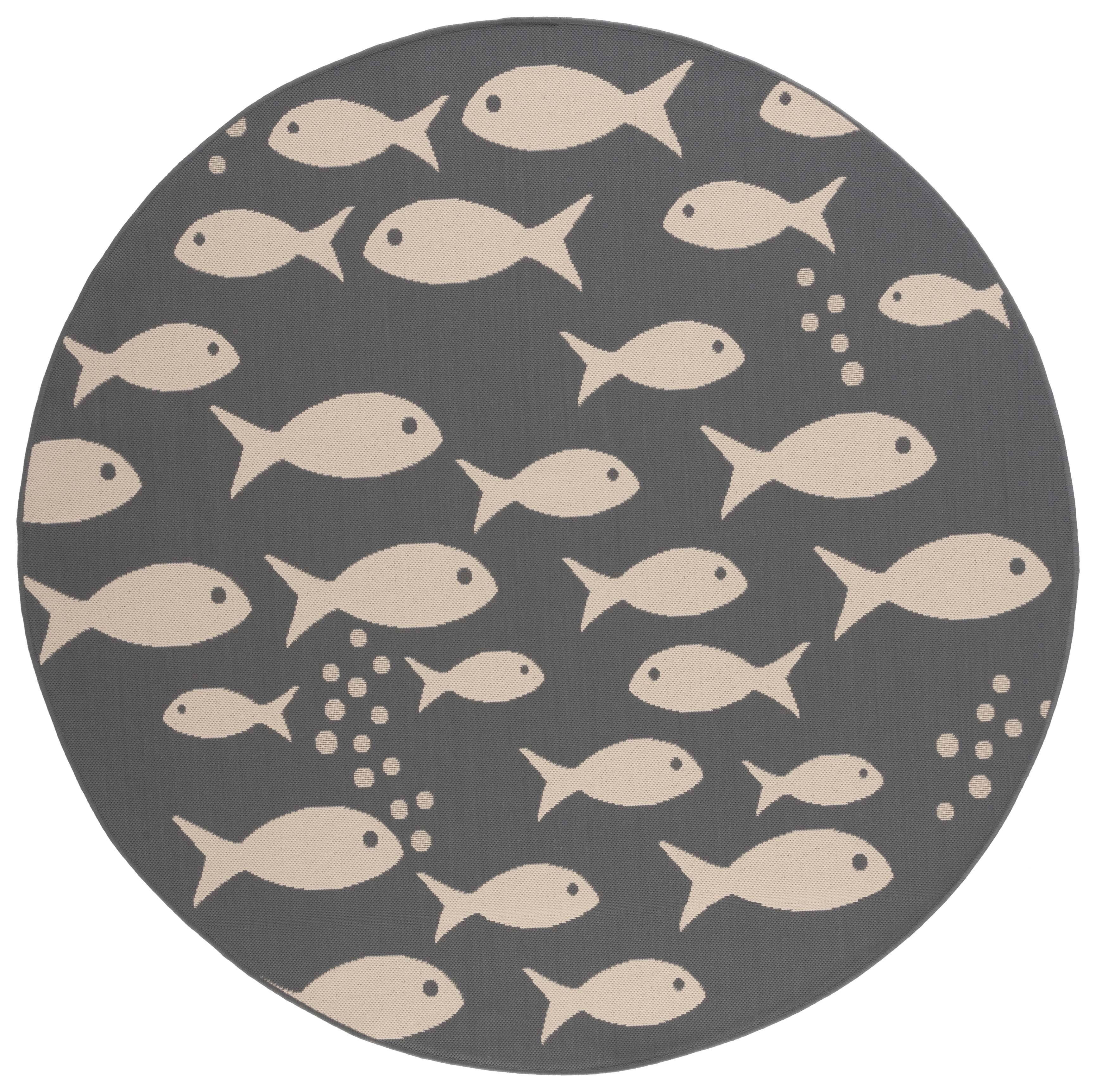 SAFAVIEH Courtyard Trena Fishes Indoor/Outdoor Area Rug, Dark Grey ...