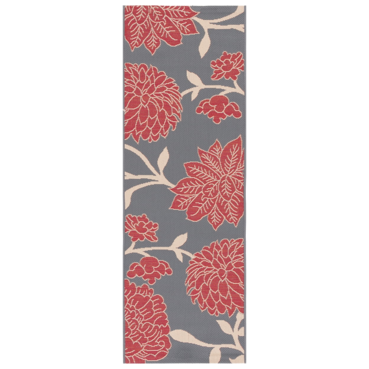 SAFAVIEH Courtyard Tyson Floral Indoor/Outdoor Runner Rug, Anthracite ...