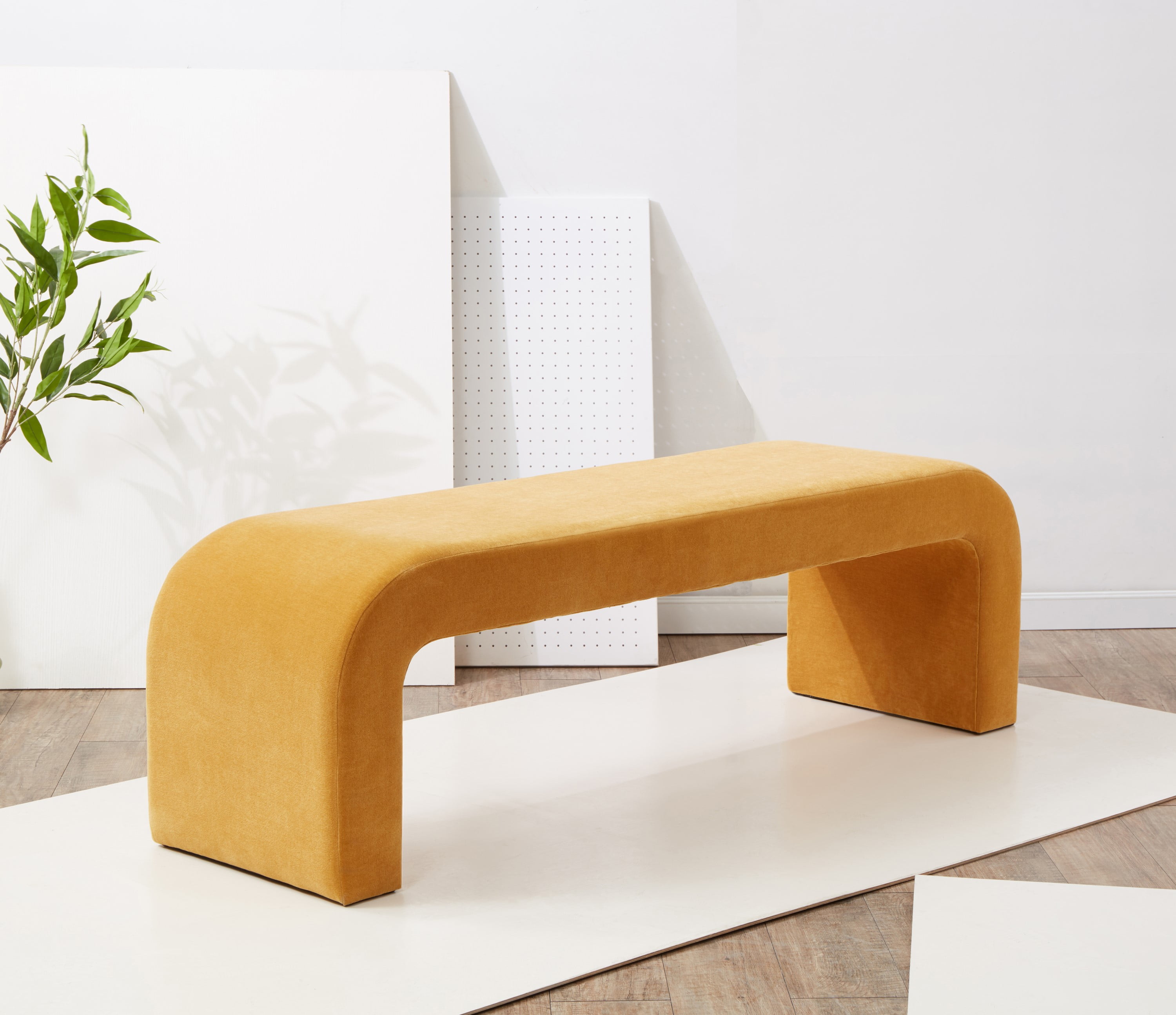 SAFAVIEH Couture Caralynn Solid Velvet Modern Bench, Butterscotch ...