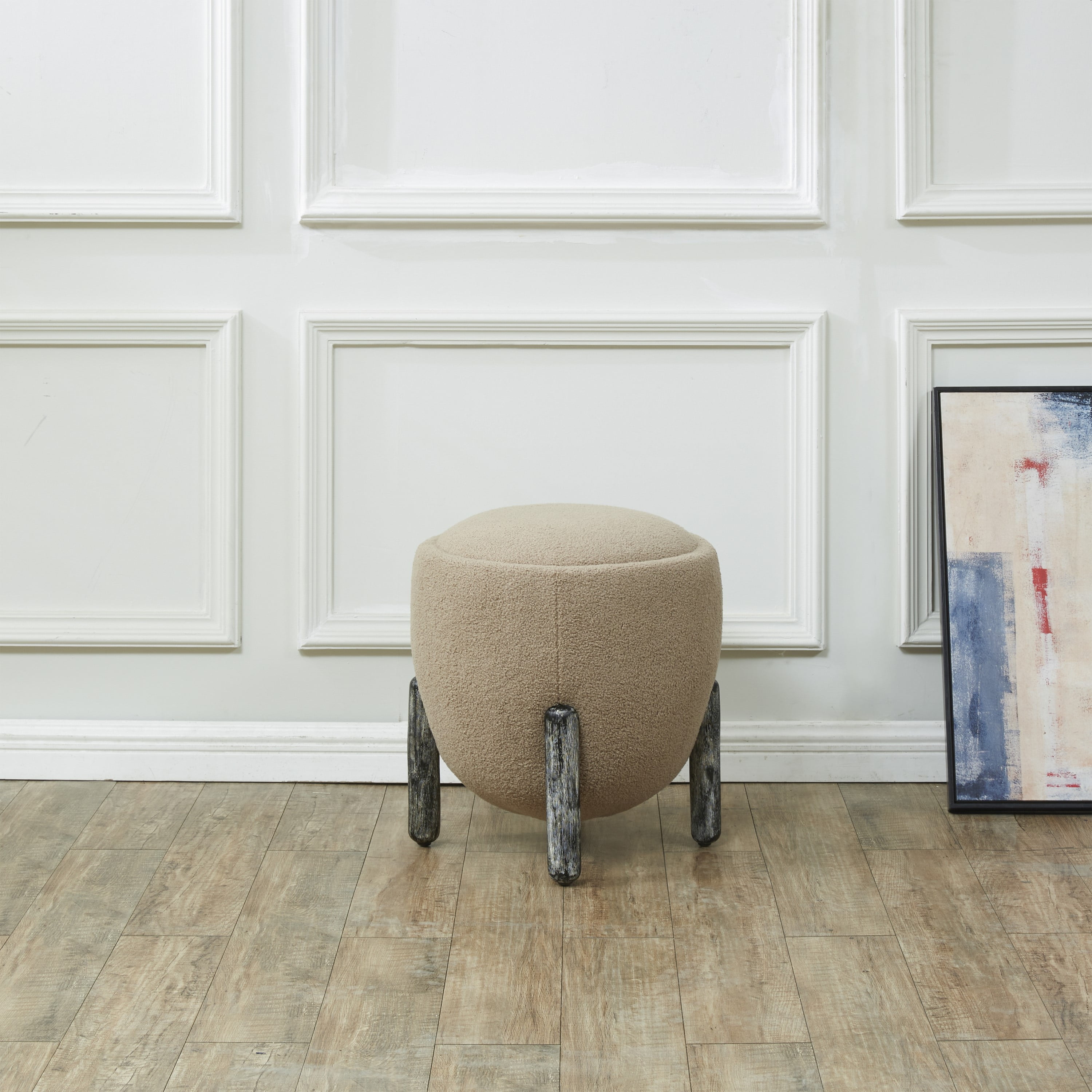 SAFAVIEH Couture Clarabella Modern Faux Lamb Wool Ottoman, Brown/Black ...