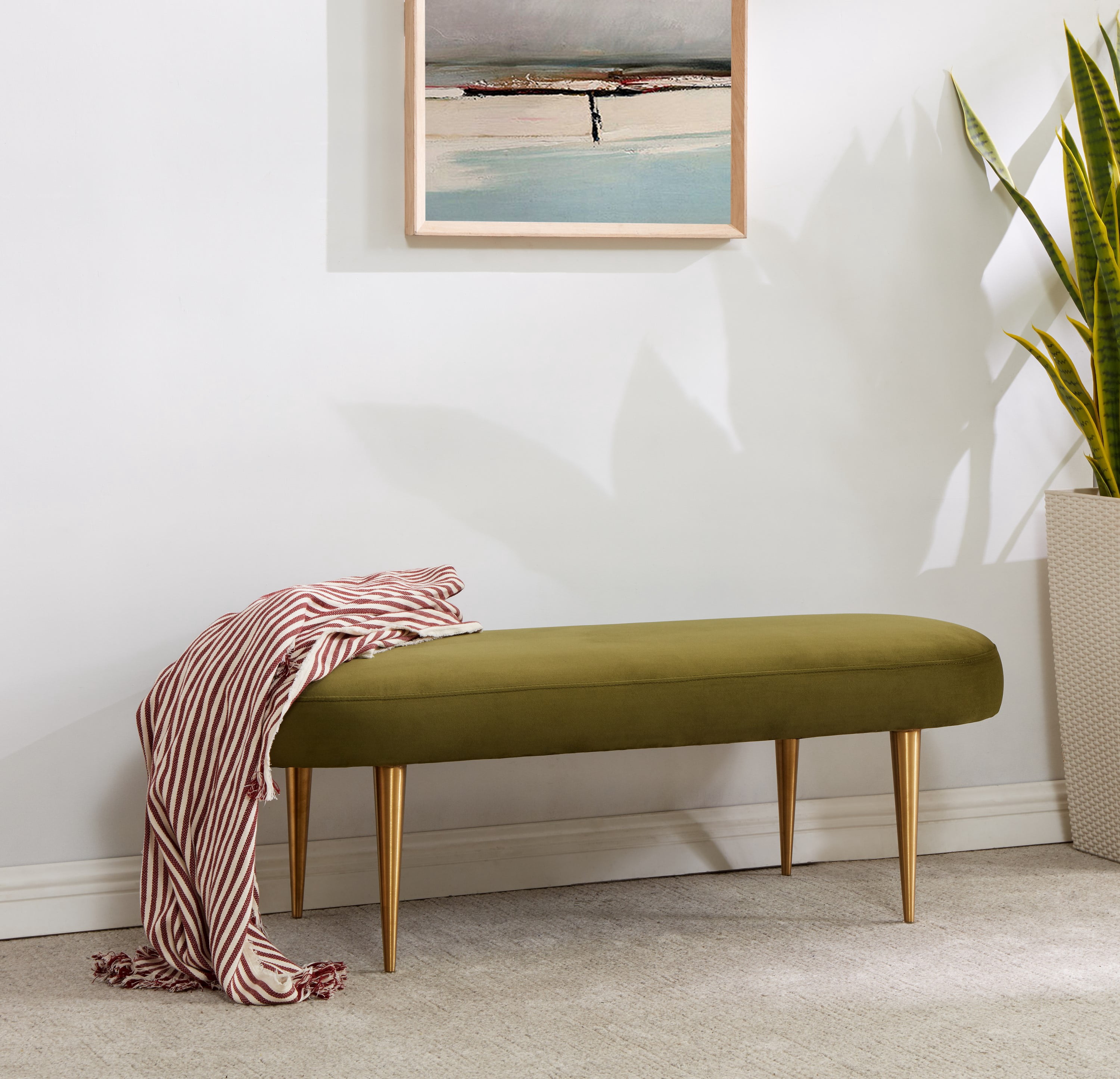 Free Shipping! Safavieh Corinne Oval Velvet Bench Olive Green with Gold ...